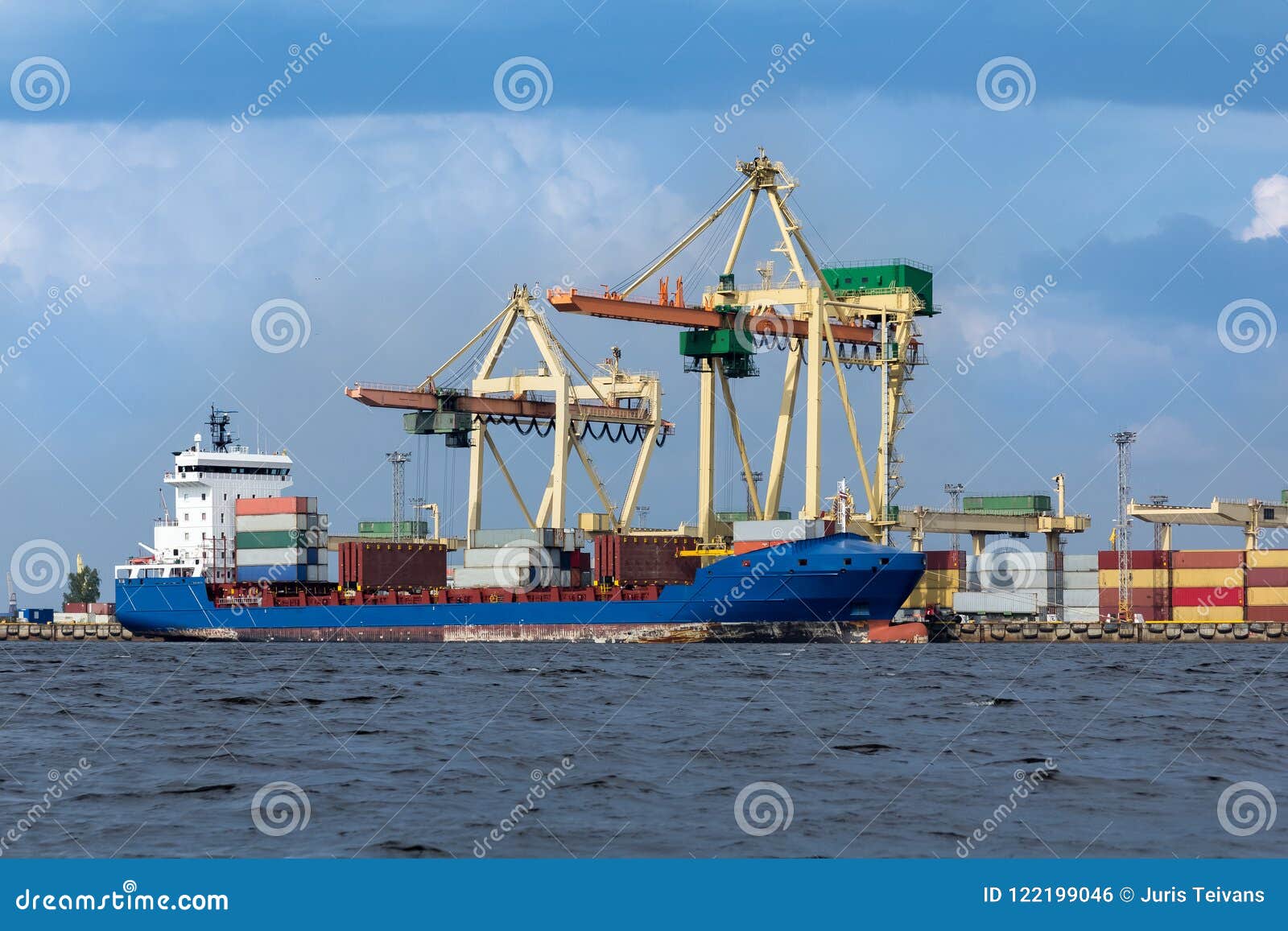 Ship Loading Work in the Container Terminal in Riga, Latvia Stock Photo ...