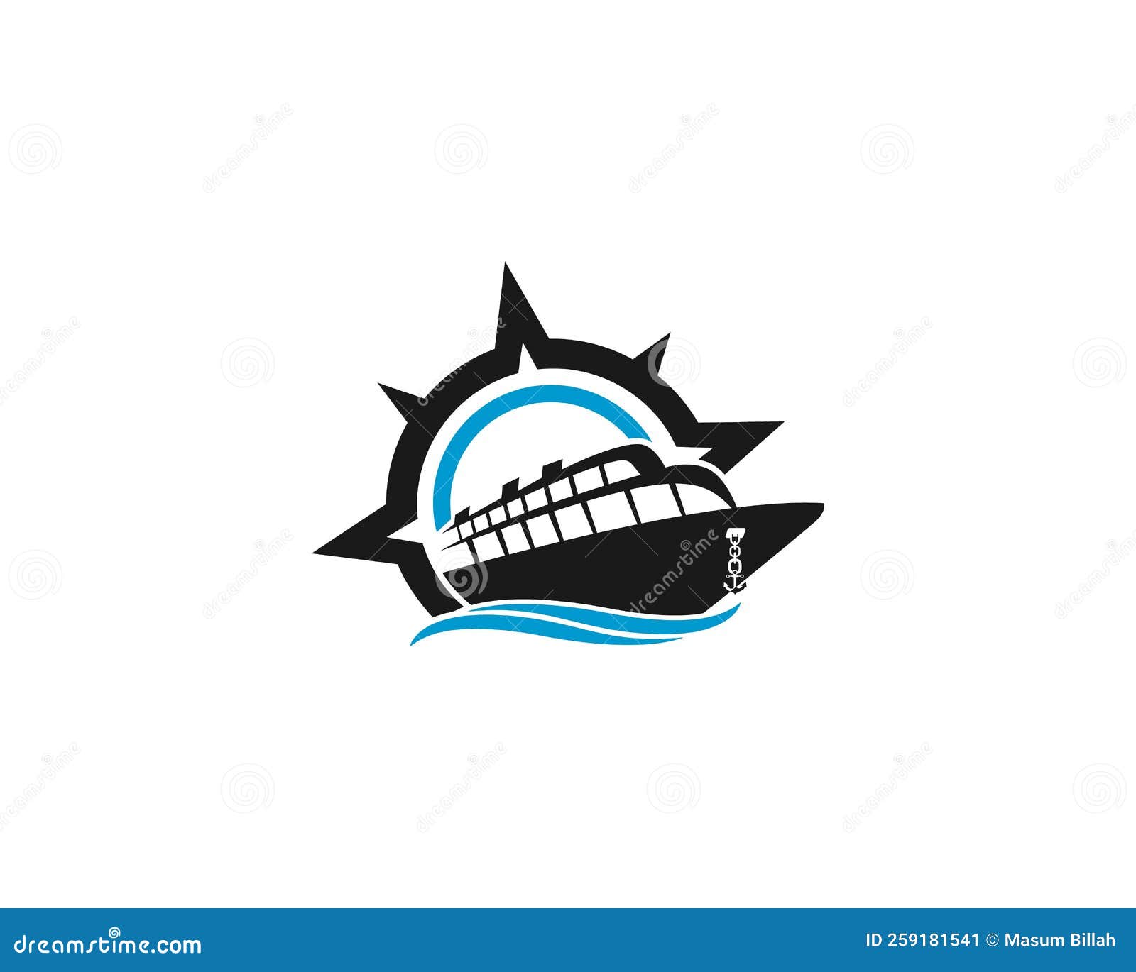 Ship Logo with Compass. stock vector. Illustration of beach - 259181541