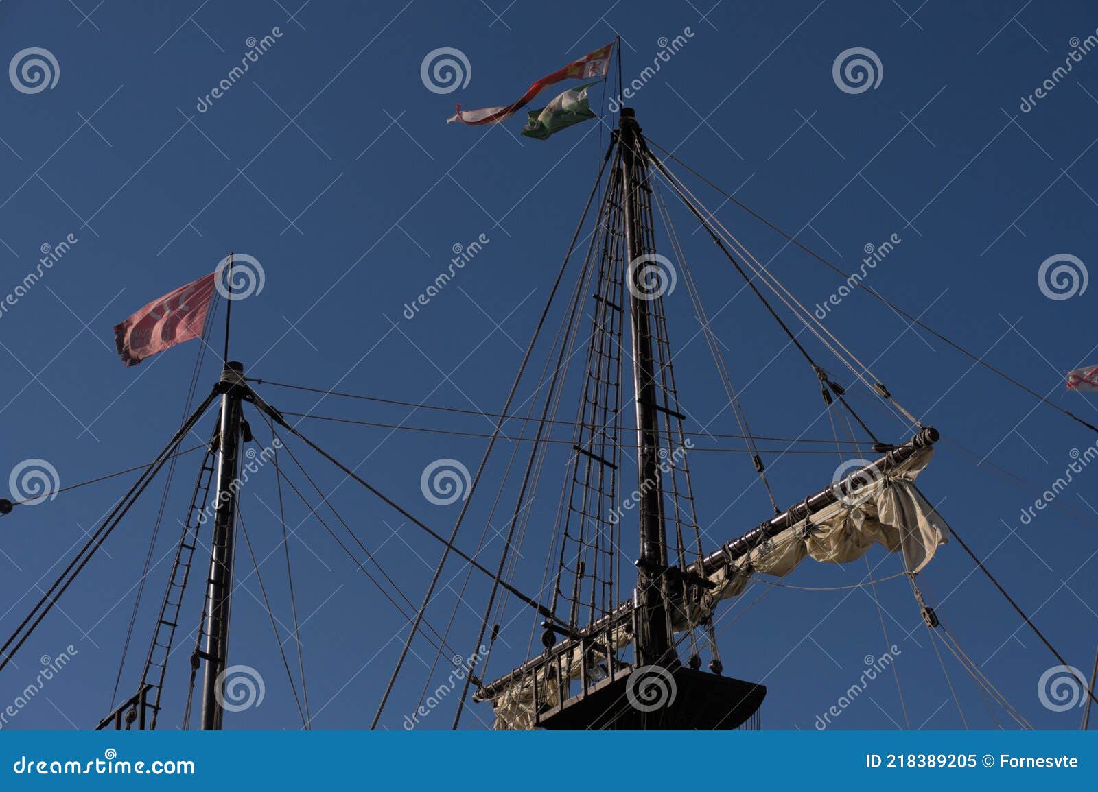Ship mast with flags stock image. Image of ship, sails - 218389205