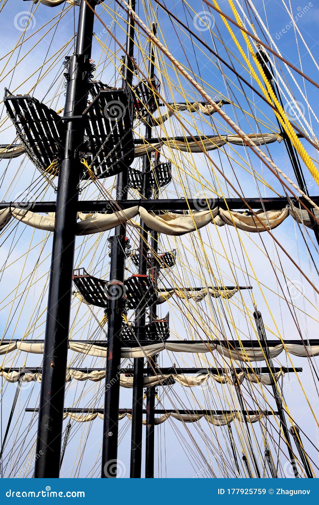 Ship Mast with Folded Sails Stock Image - Image of clear, ship: 177925759
