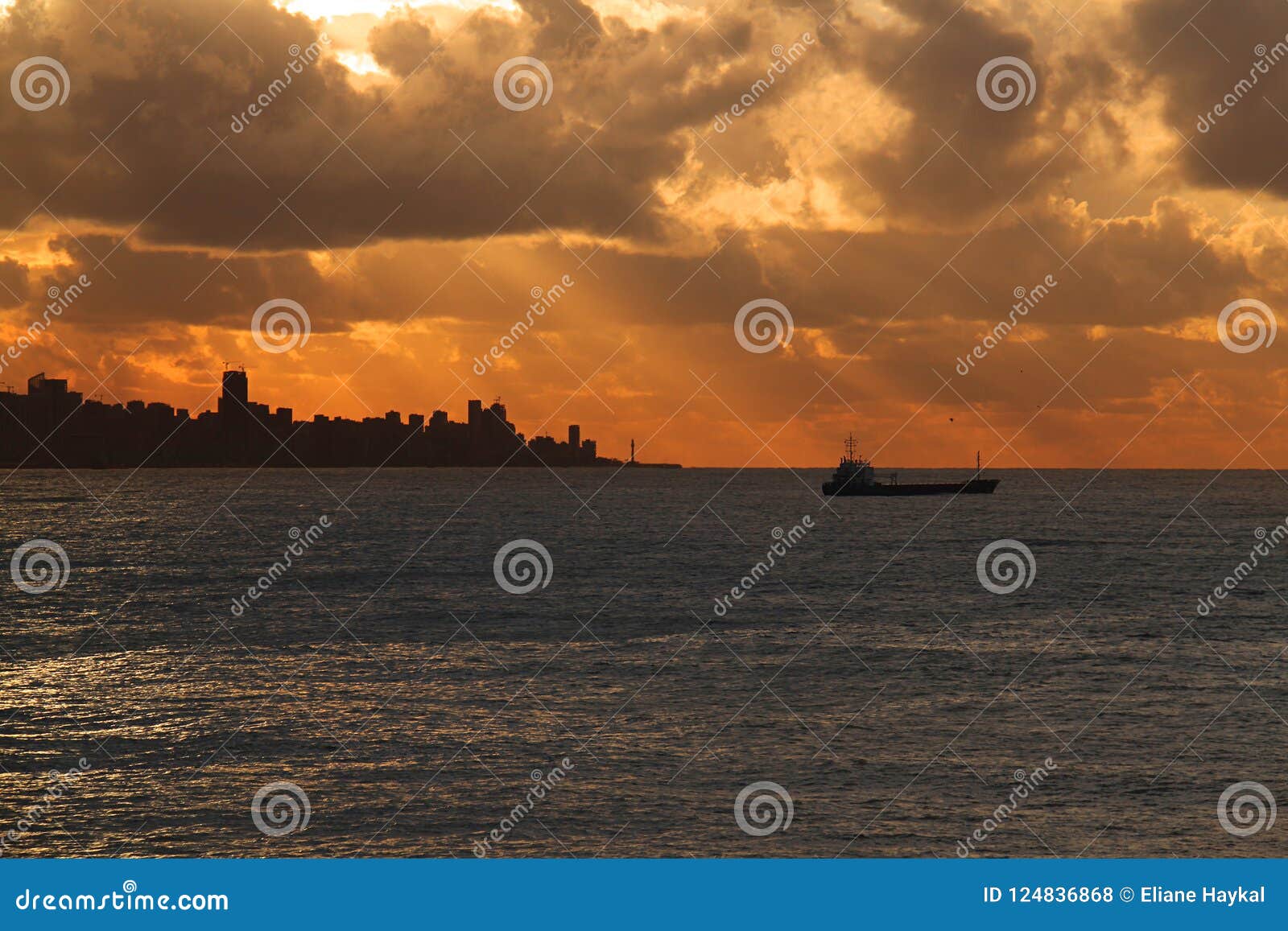Beirut, Ship, and Sunset stock photo. Image of gloomy - 124836868