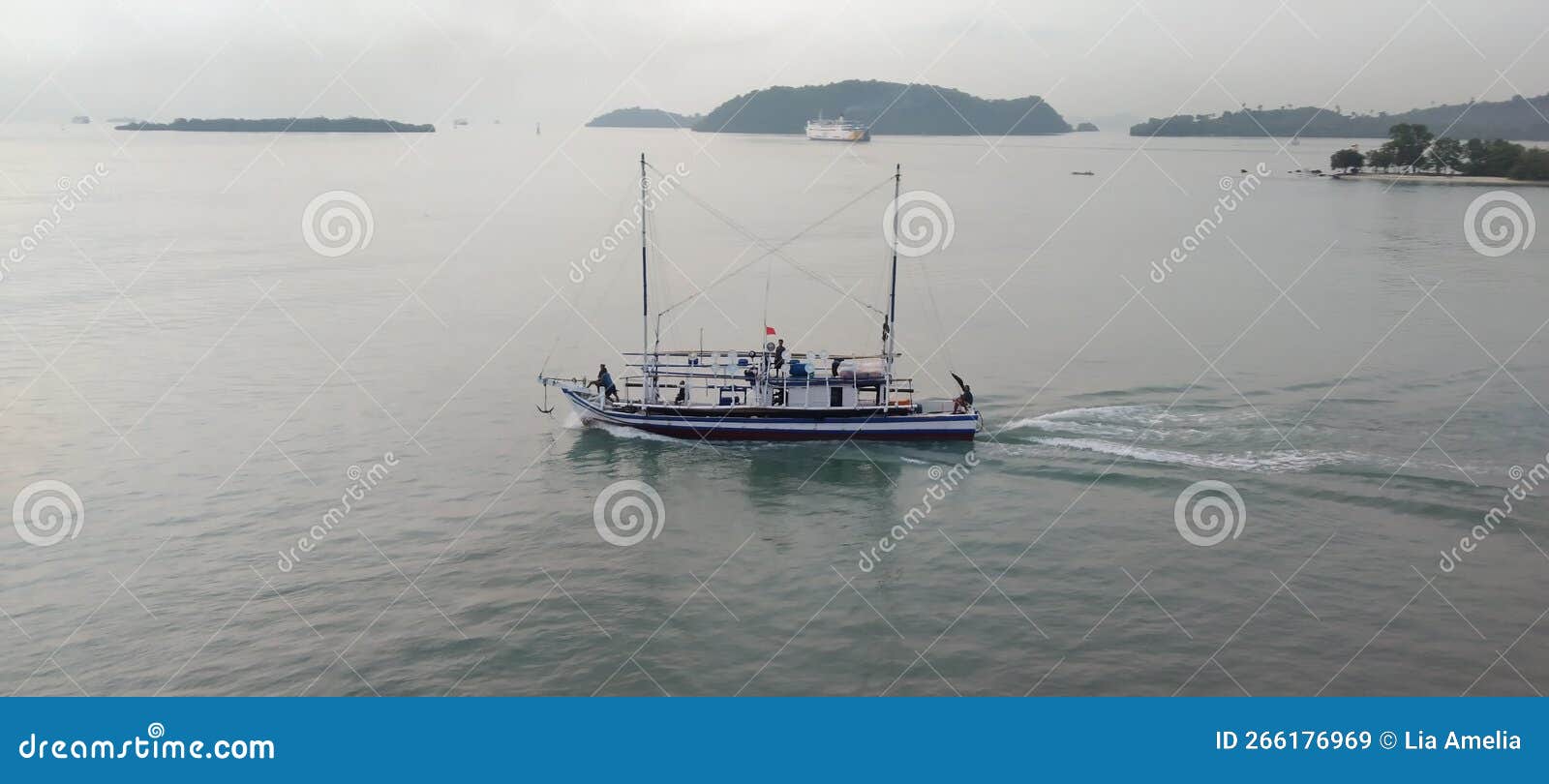 Ship in the Middle of the Sunda Strait, Indonesia Ocean Stock Image ...