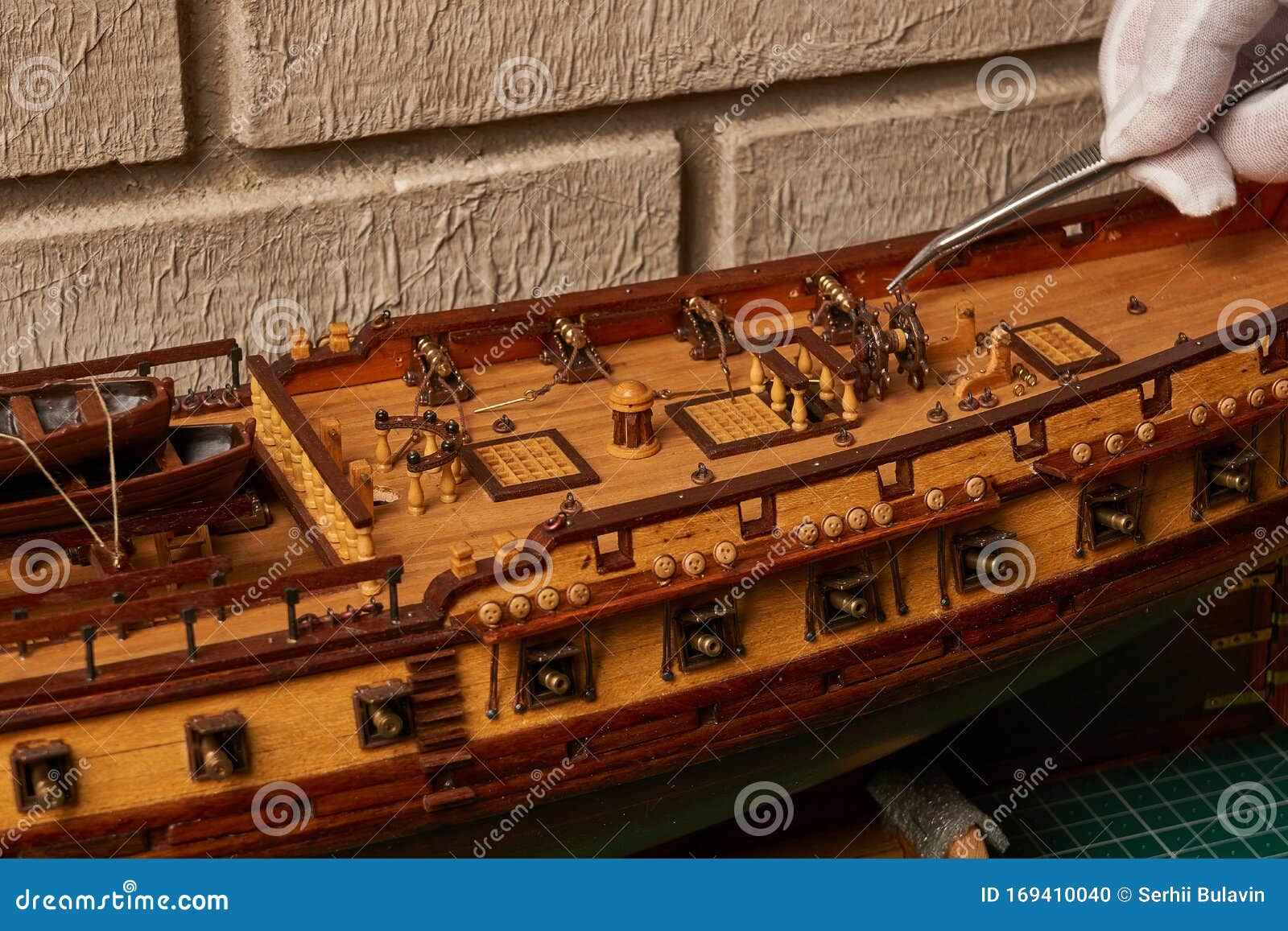 Ship Model Building in Progress. Assembly of Ship Model from Wood Stock ...