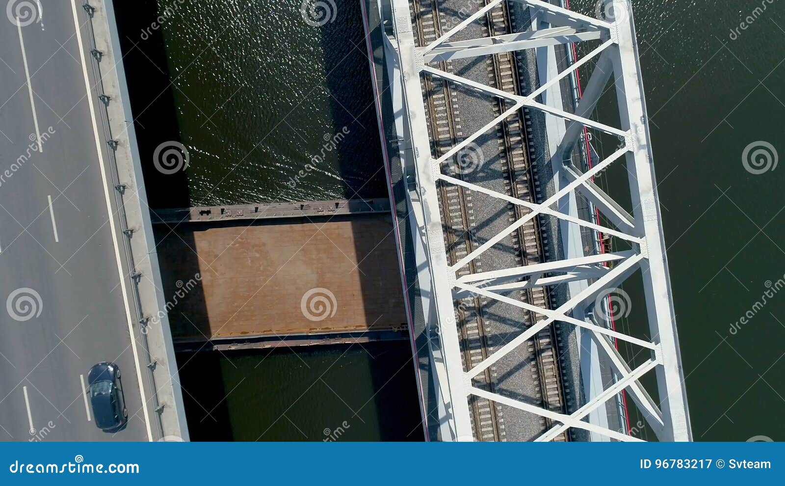A Ship Navigating the River, Passing Under the Bridge. Stock Video ...