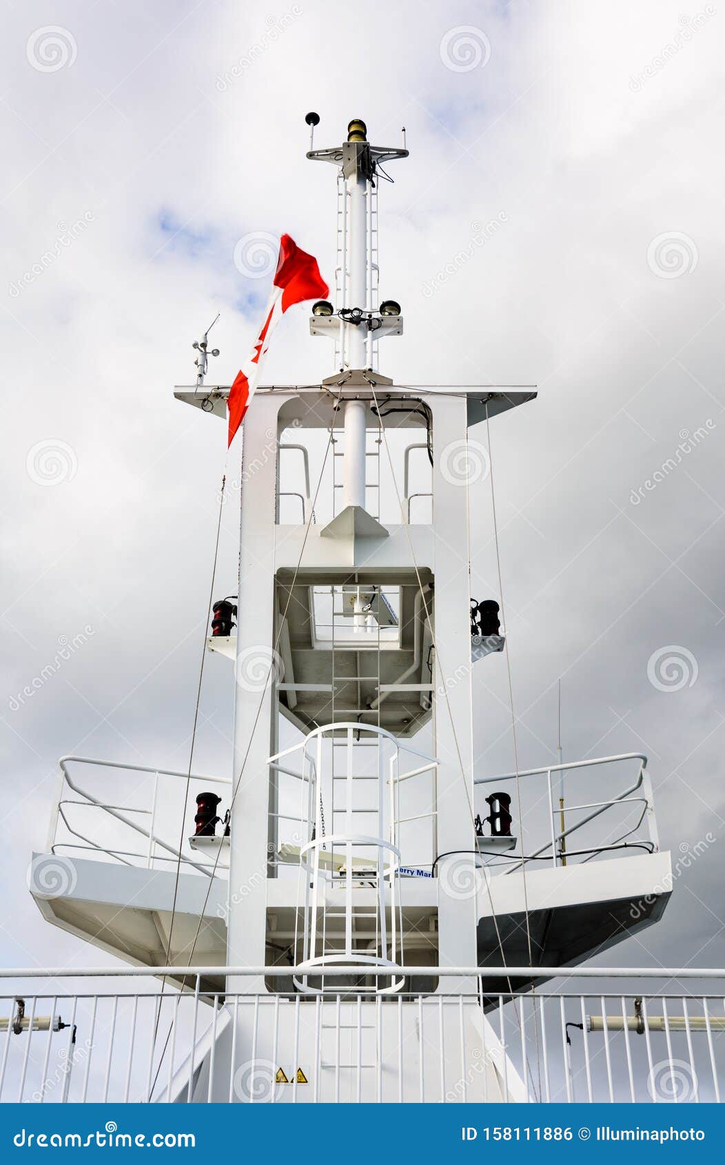 Ship Navigation Tower Mast with Canadian Flag and Cloudy Sky. Stock ...
