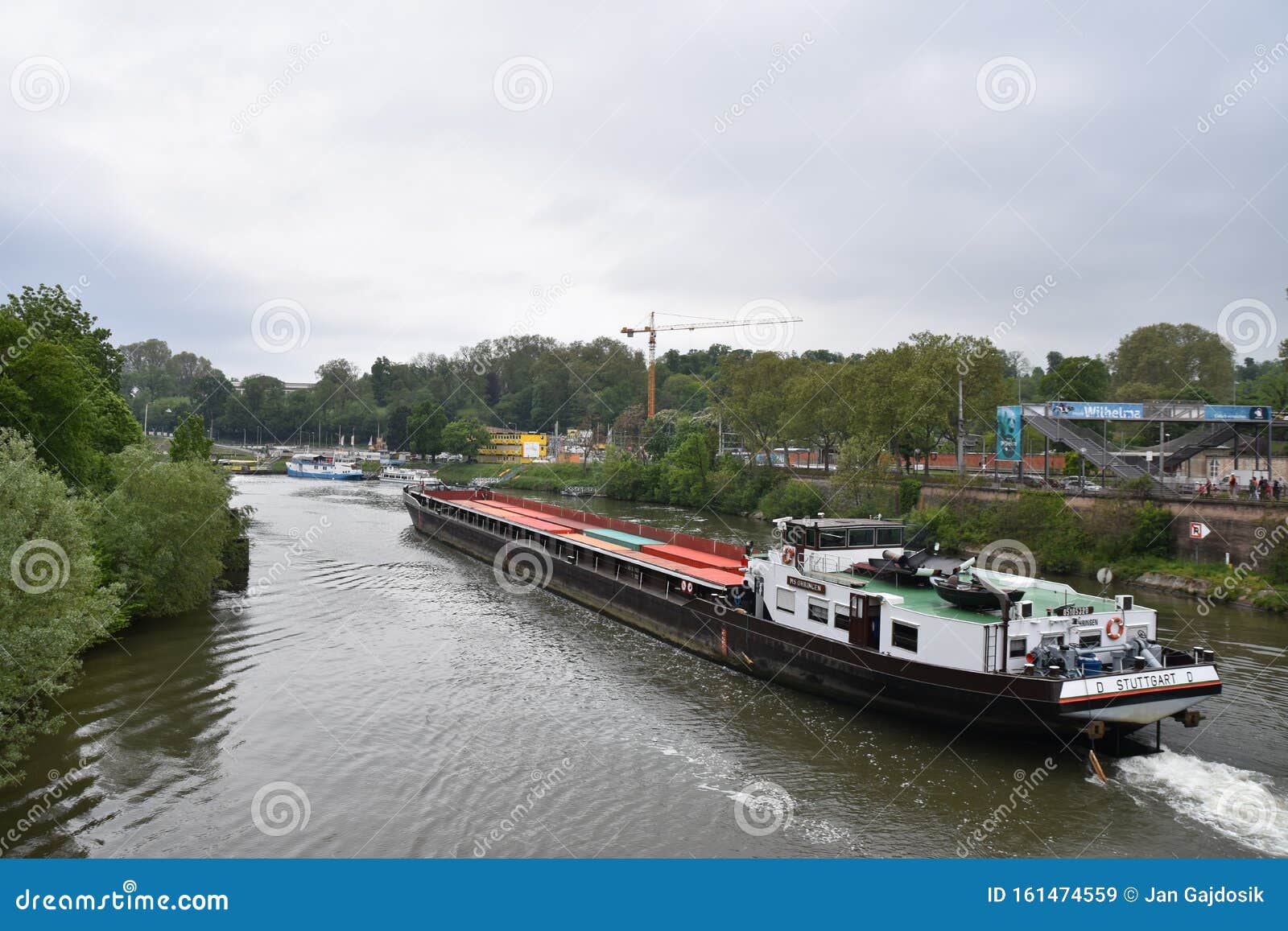 Ship on Neckar river editorial stock image. Image of ship - 161474559