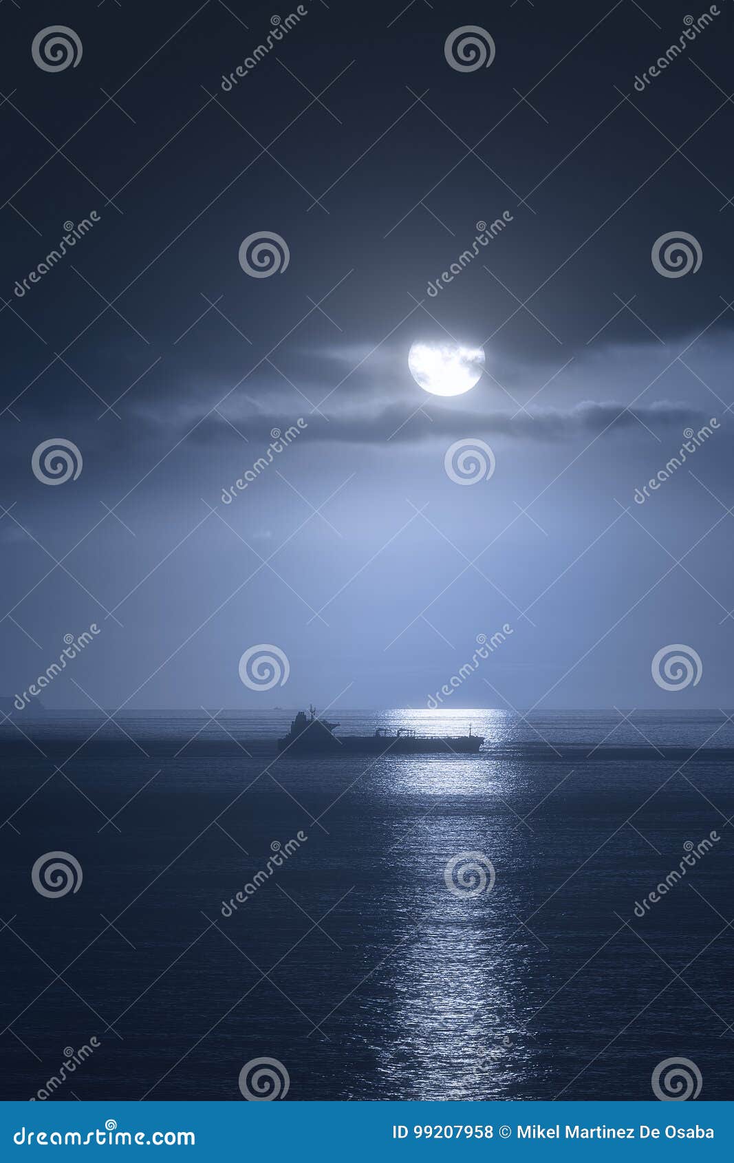Ship at Night with Moonlight Stock Photo - Image of beautiful ...