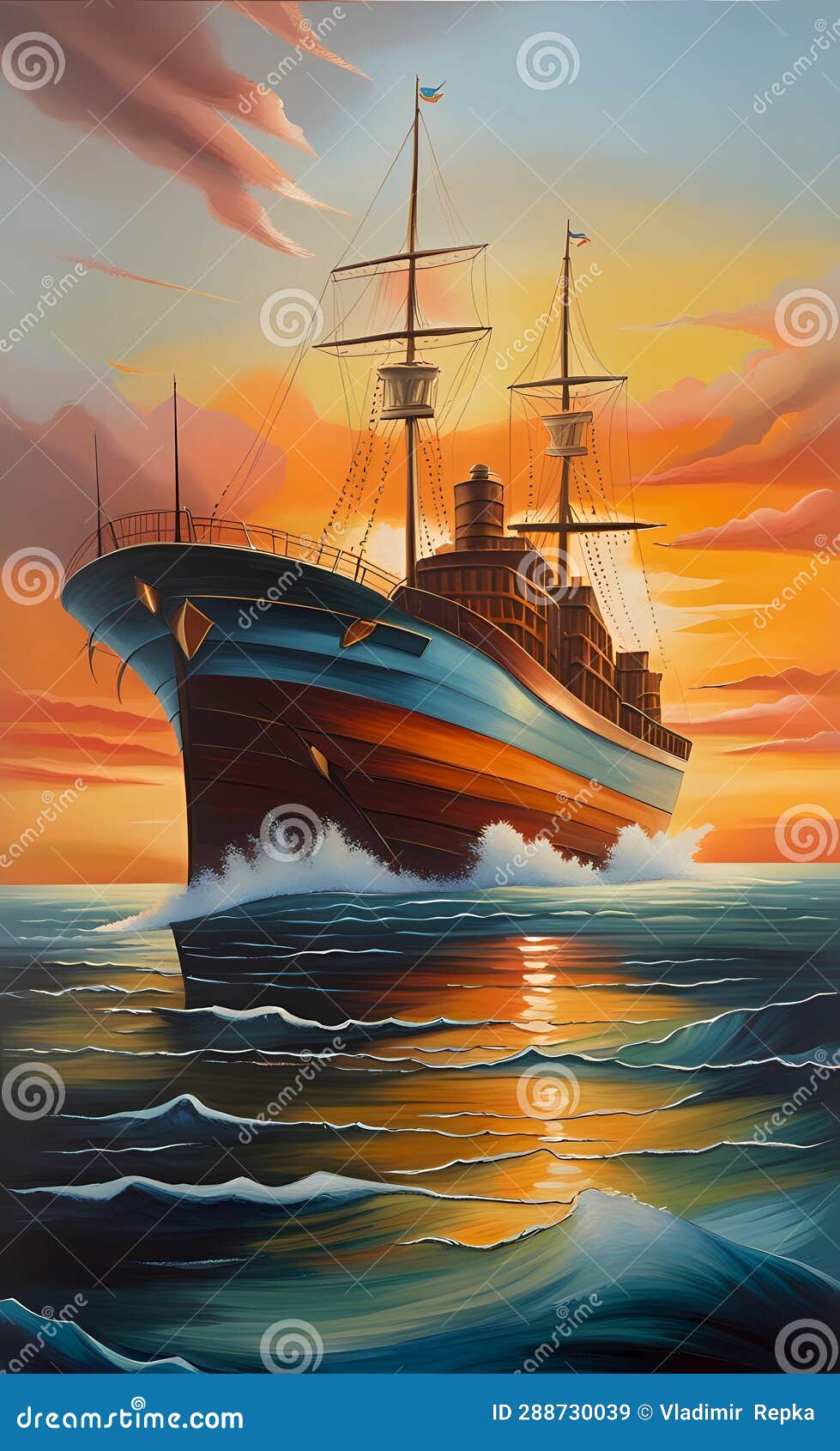 Ship on the Ocean - AI Generated Art Stock Illustration - Illustration ...