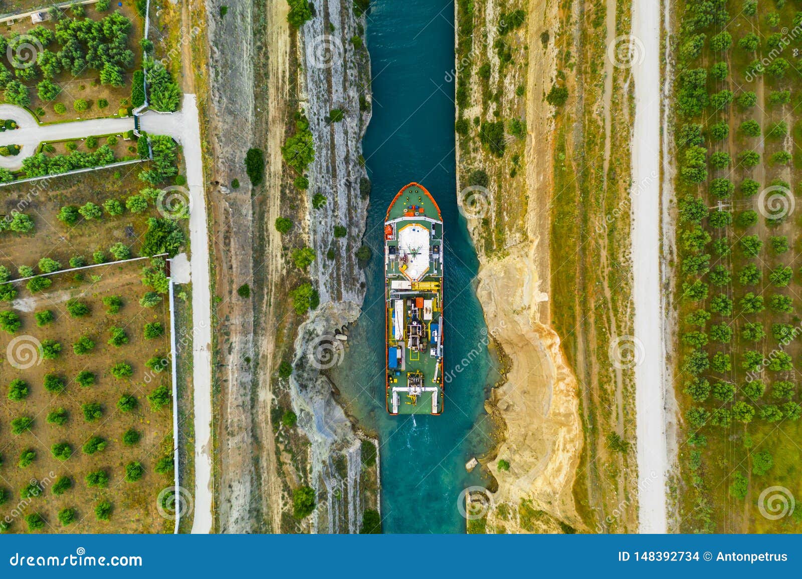 Ship Passing through Corinth Canal in Greece Stock Photo - Image of ...