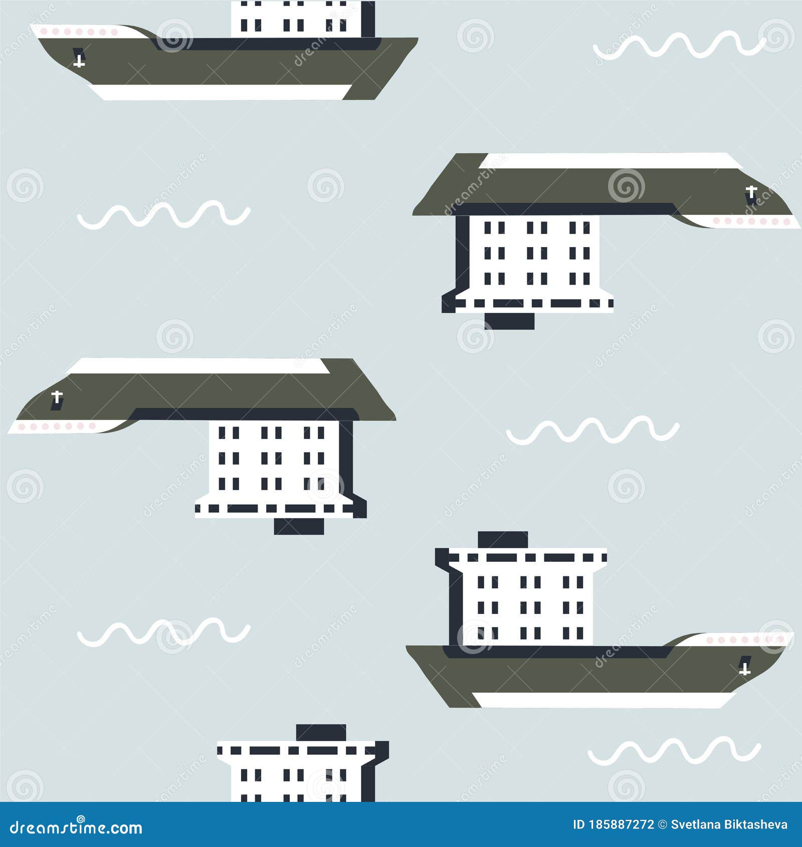 Ship Pattern Flat. Blue Background With Waves Vector Illustration ...