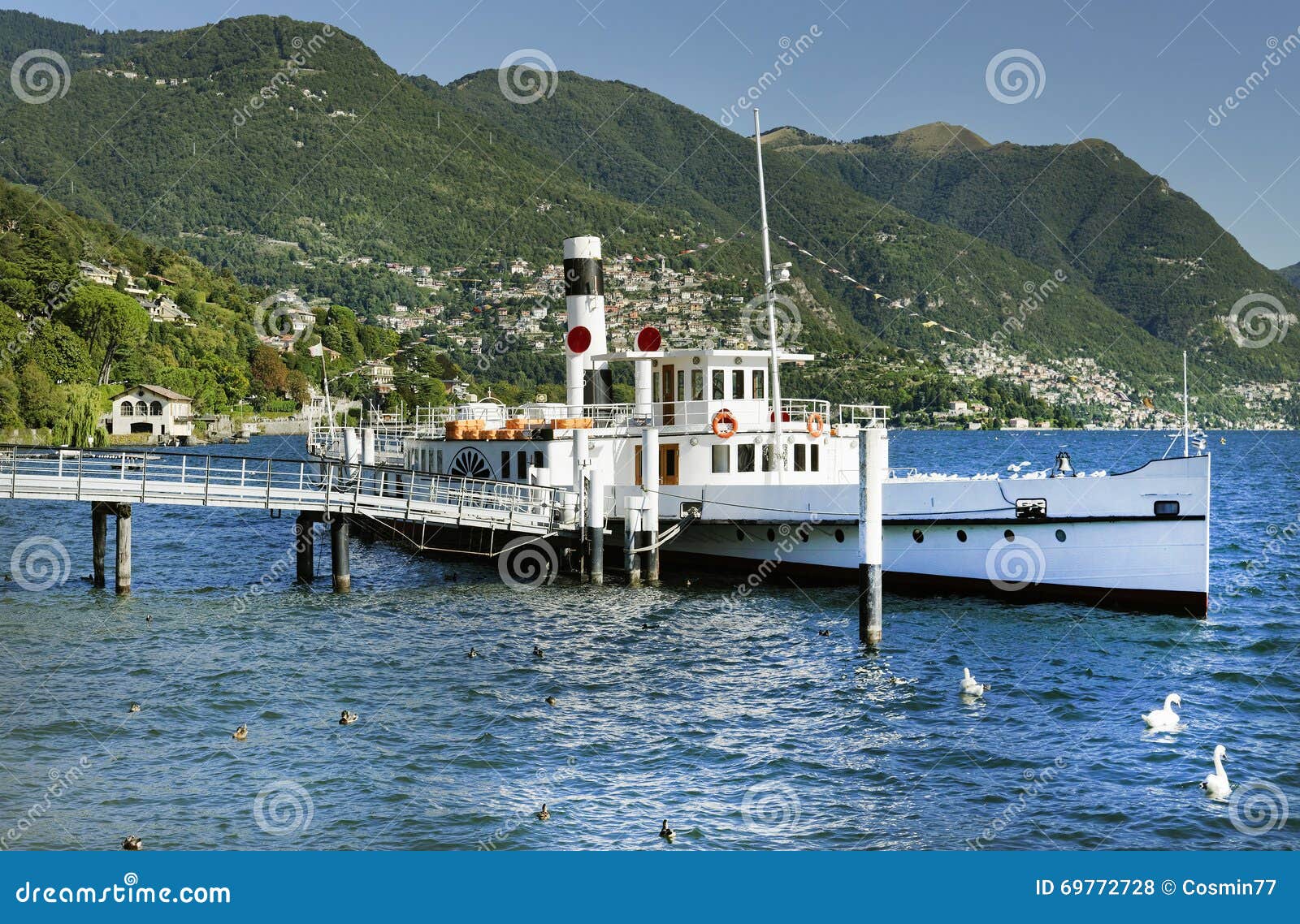 Ship at the Pier on Lake Como Stock Photo - Image of pier, mallards ...