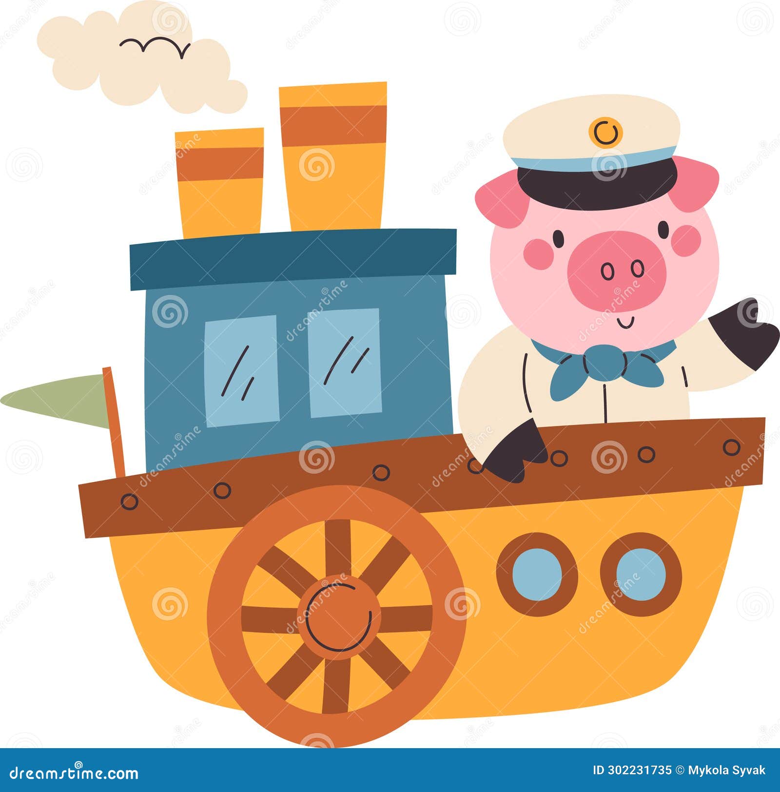 Ship with Pig Captain stock vector. Illustration of cute - 302231735