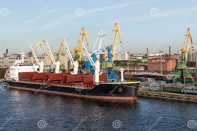 Ship in the Port Near the Quay. Stock Photo - Image of water, mobility ...