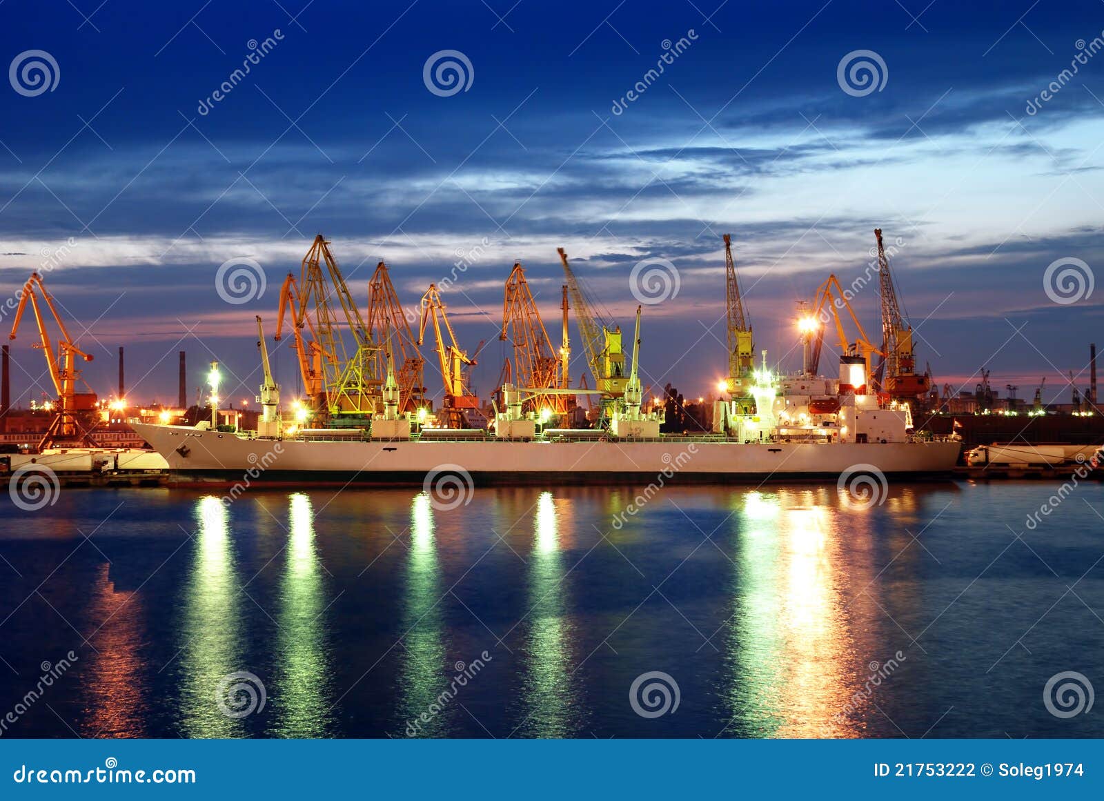 Ship and port at night stock photo. Image of international - 21753222