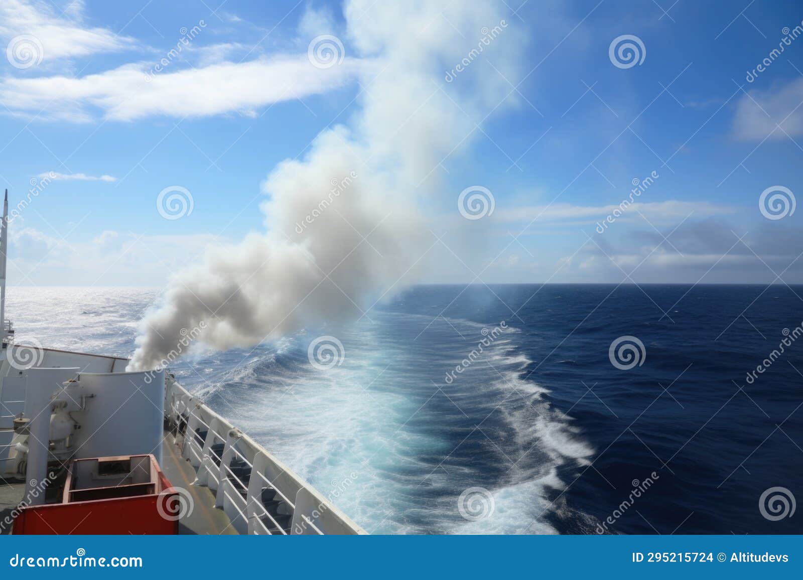 Ship Producing Smoke while Moving in Open Sea Stock Photo - Image of ...