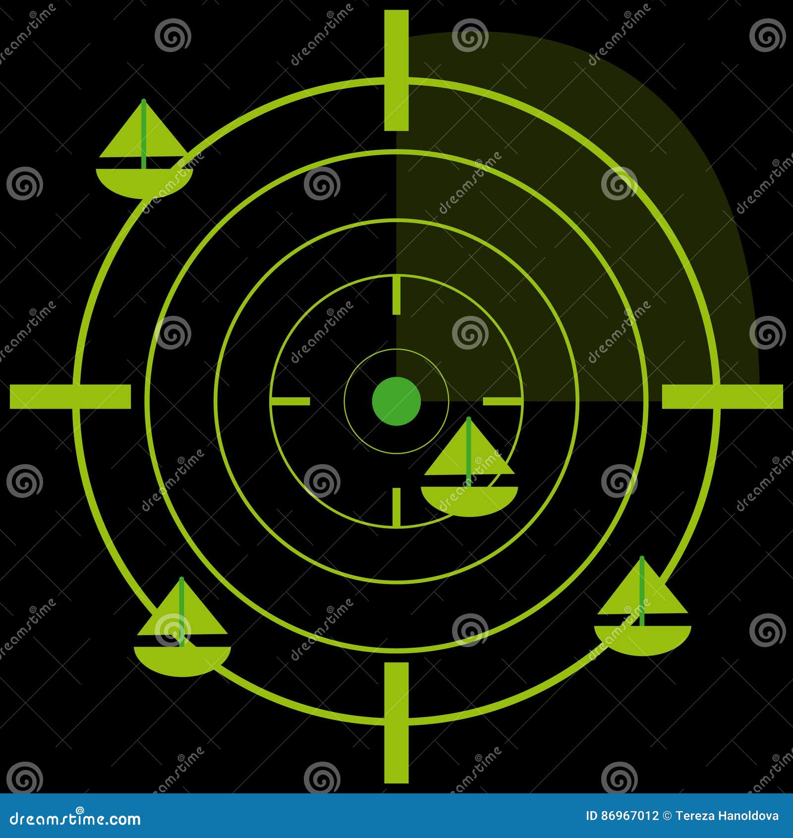 Ship Radar on Black Background Stock Vector - Illustration of green ...