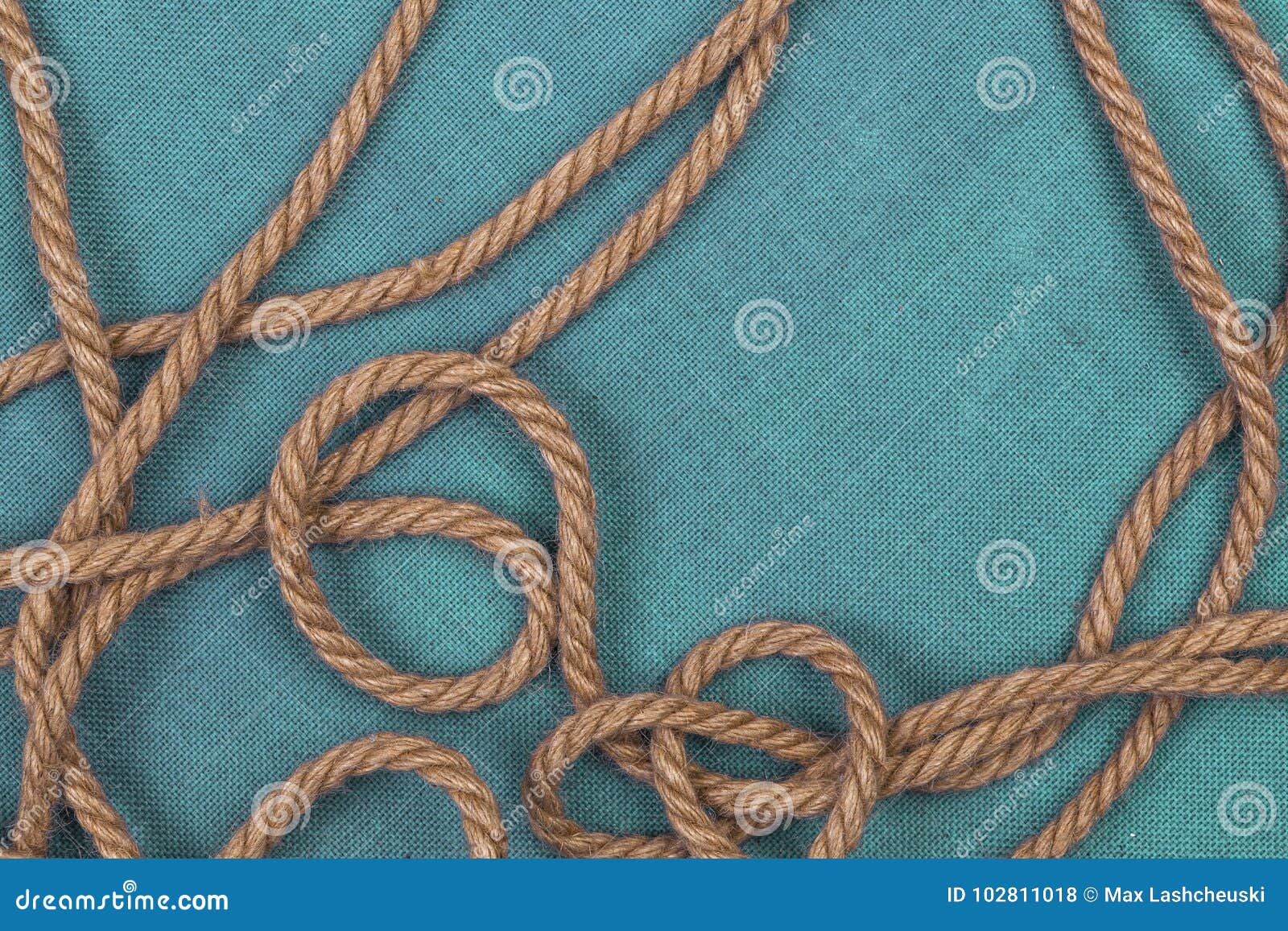 Ship Rope on Blue Background, Top View with Copy Space Stock Photo ...