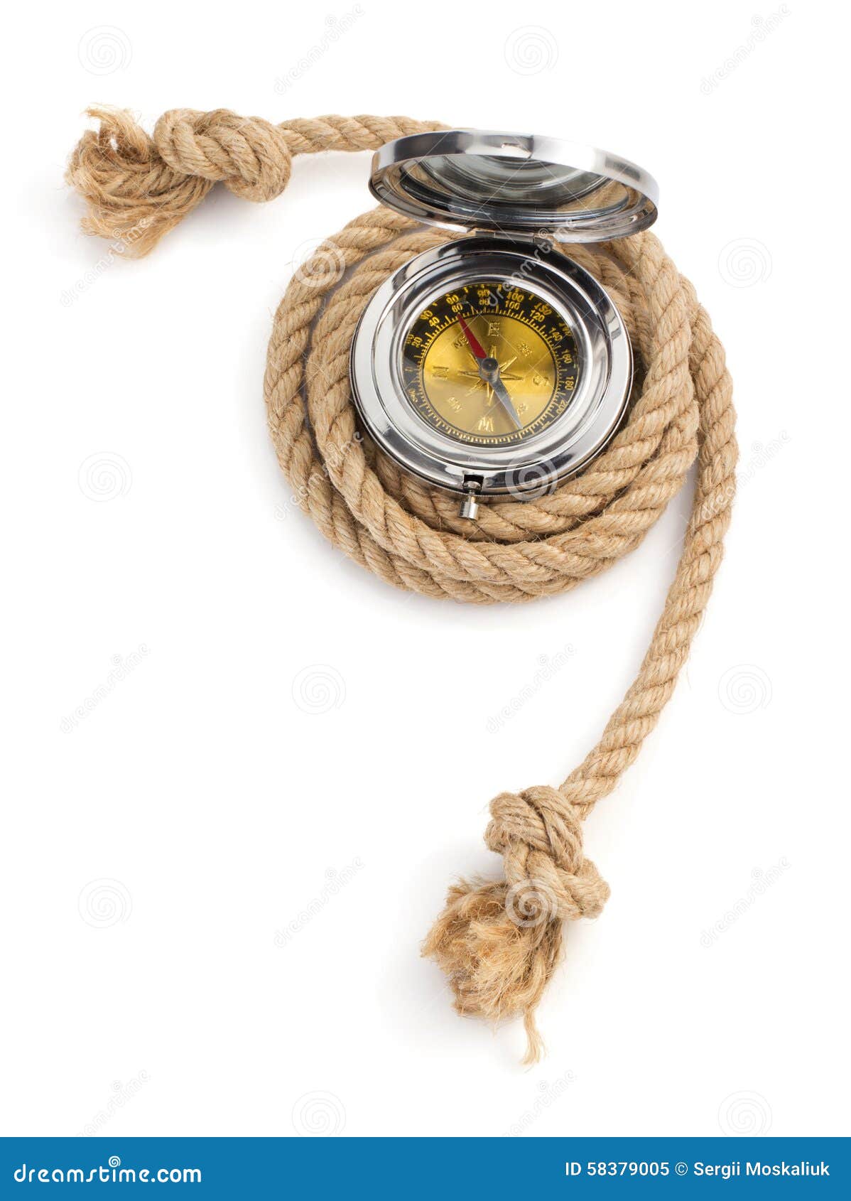 Ship Rope and Compass Isolated on White Stock Image - Image of lasso ...