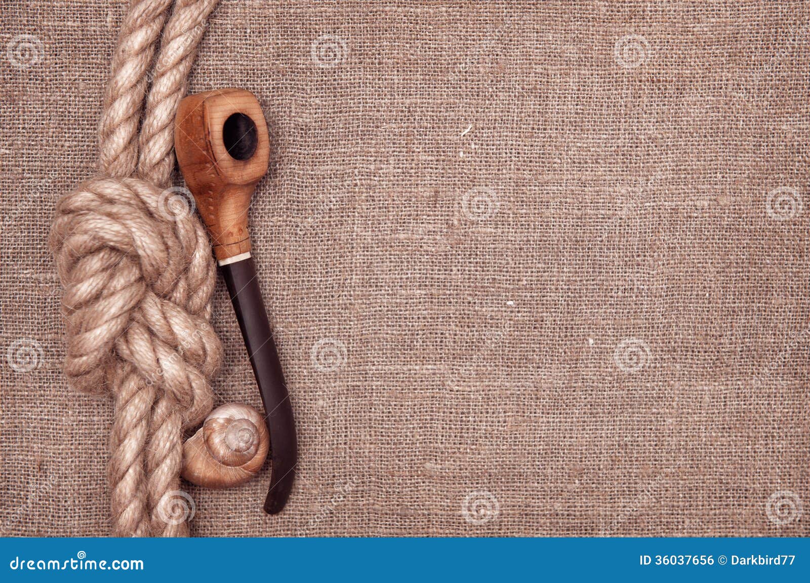 Ship Rope, Seashells and Tobacco Pipe Stock Photo - Image of lasso ...
