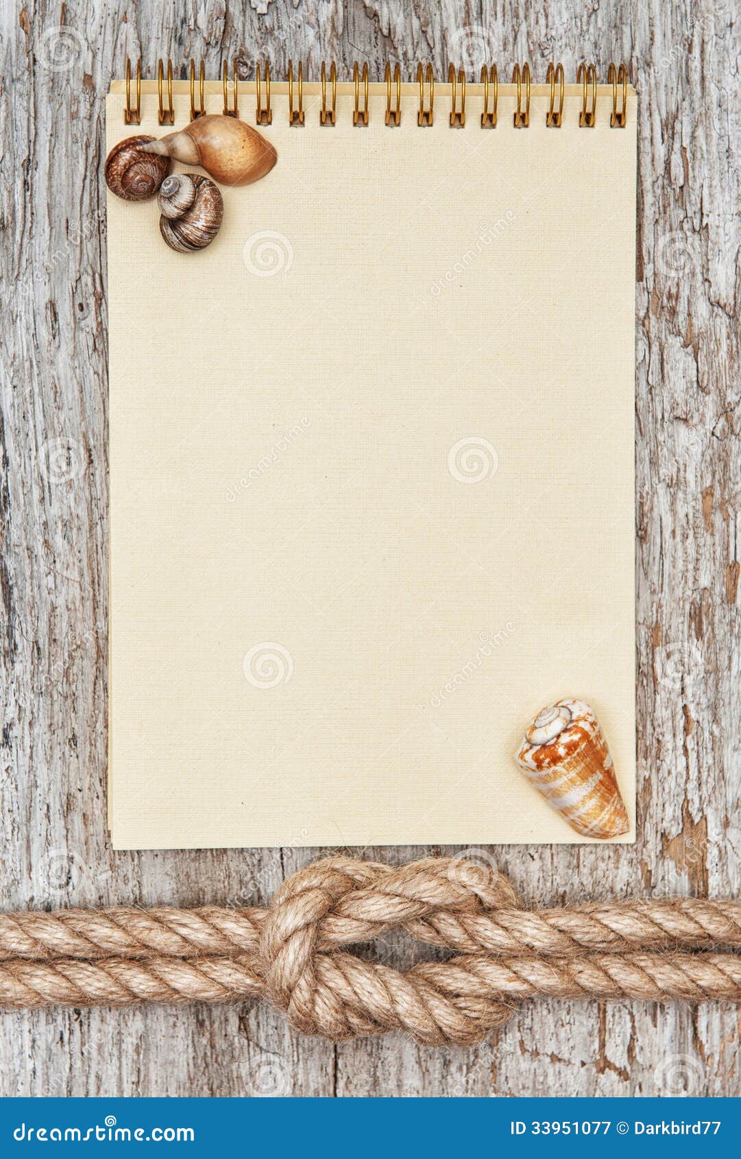 Ship Rope, Shells, Notebook and Wood Background Stock Image - Image of ...