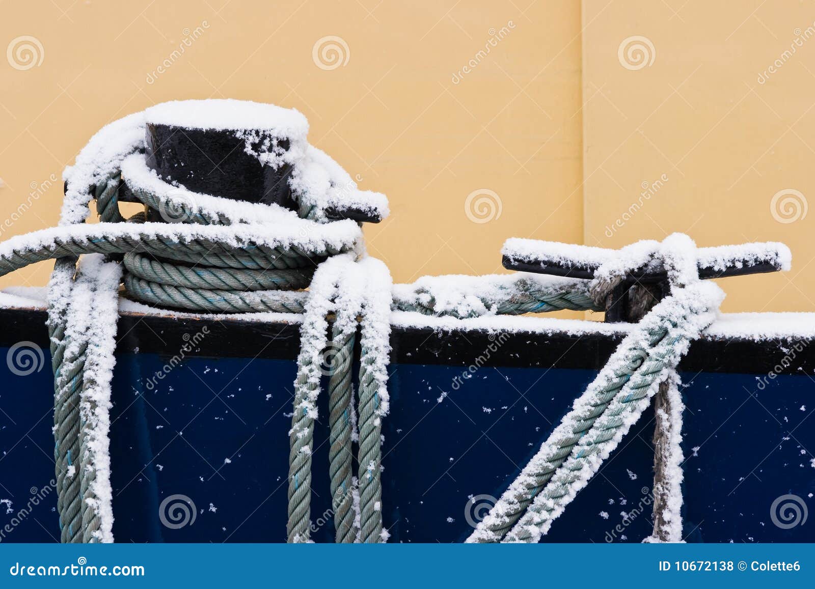Ship Ropes Covered with Snow in Winter Stock Photo - Image of boat ...