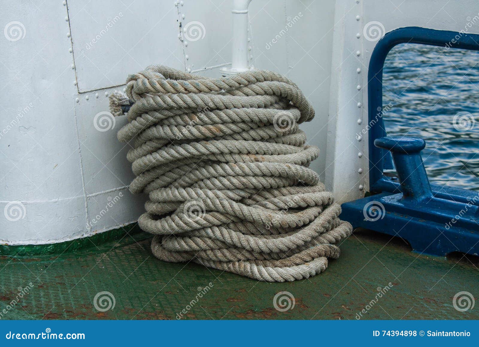 Ship Rough Rope Roll on Deck of Vessel Stock Photo - Image of object ...