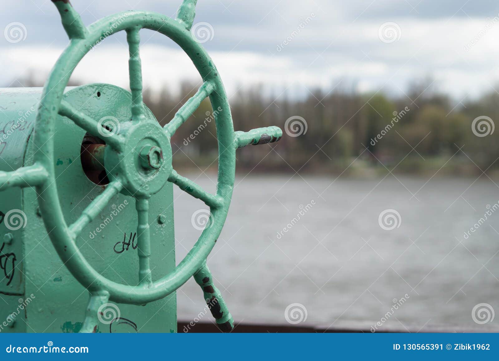 The Ship`s Green Steering Wheel Stock Image - Image of equipment ...