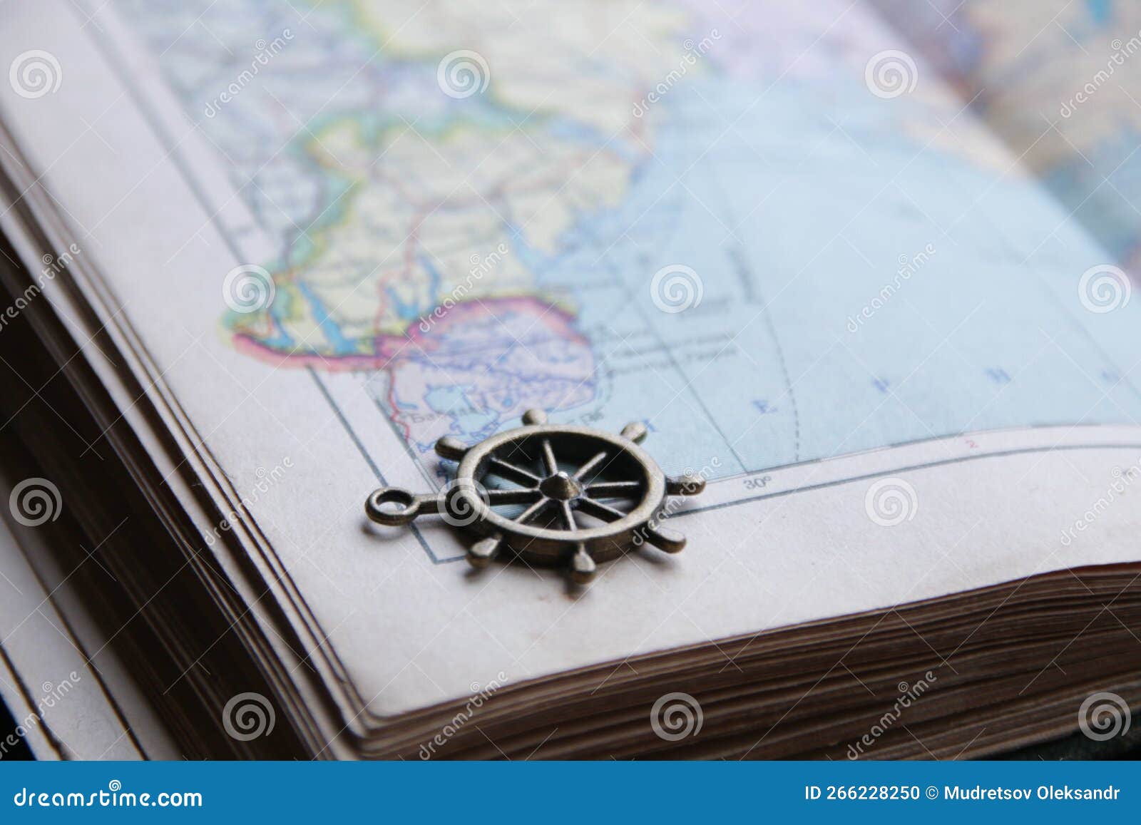 Ship`s Helm on the Map. Summer Vacation Concept Stock Photo - Image of ...