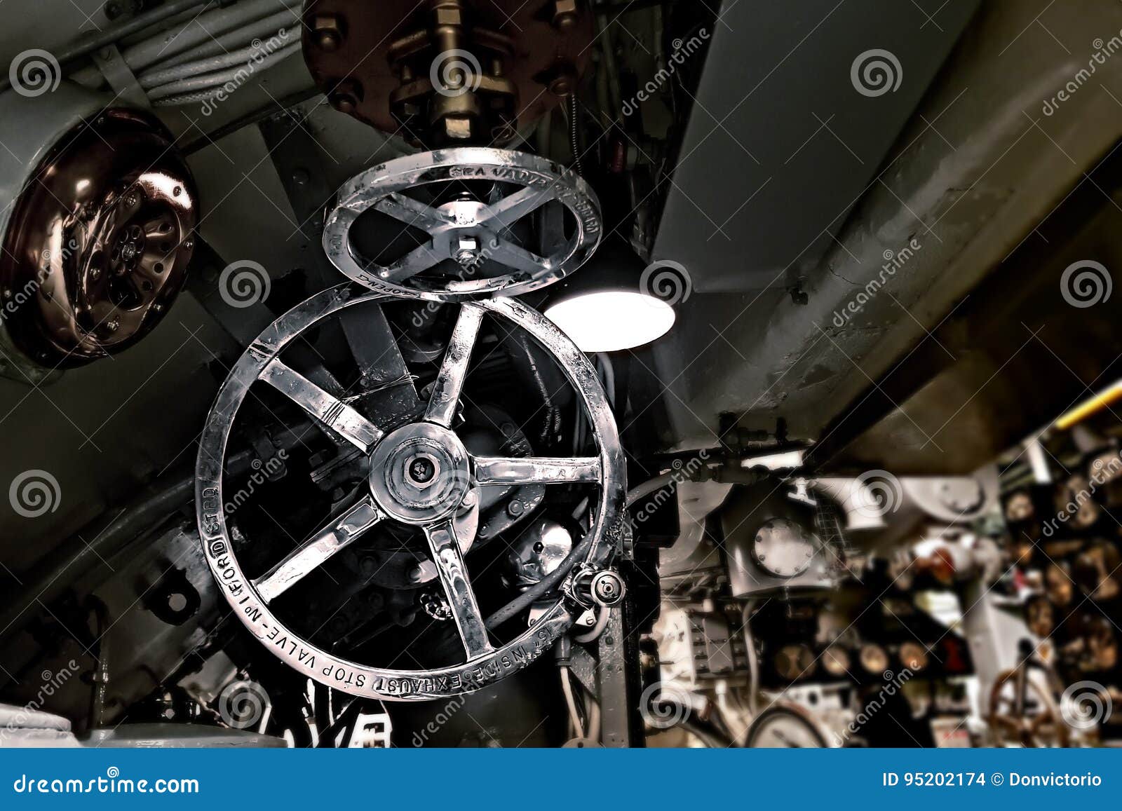 Ship`s valves and pipes stock photo. Image of interior - 95202174