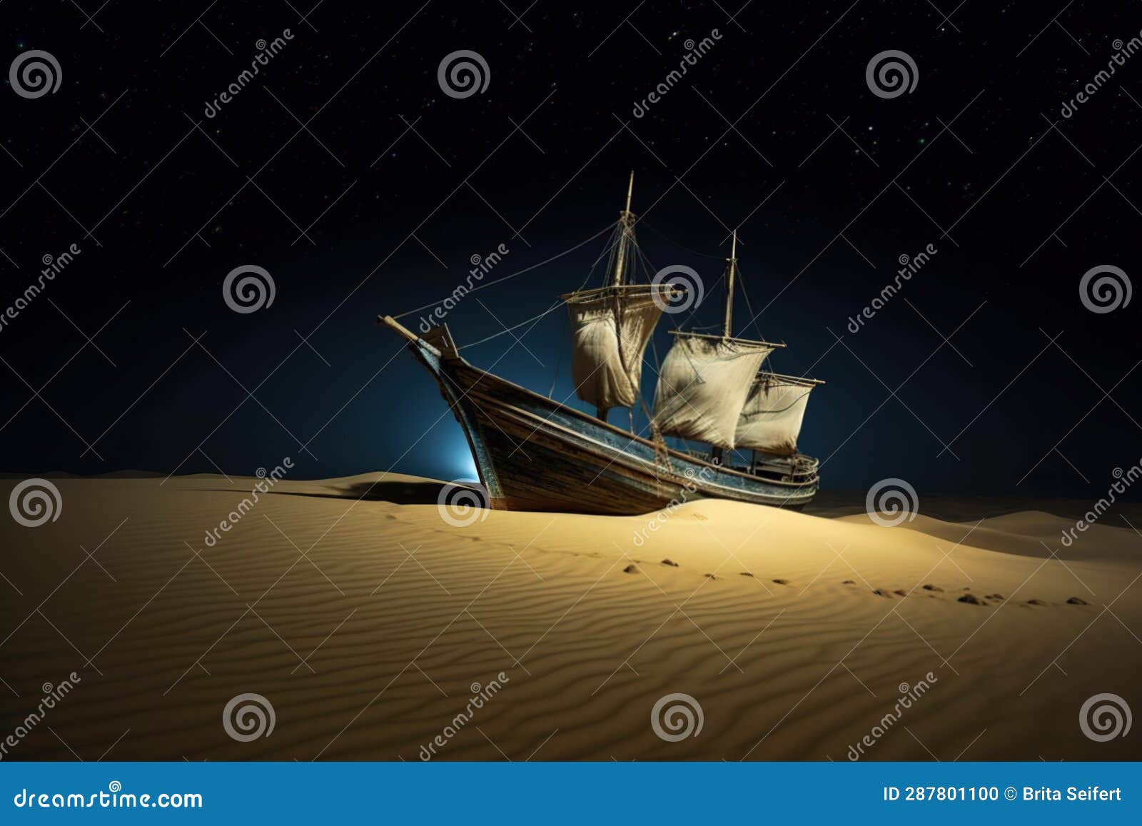 A Ship or Sail Boat Stranded on a Sand Dune. Generative AI Stock ...