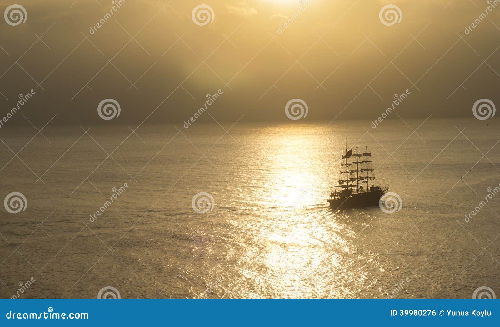 Ship Sailing in Front of a Beautiful Sunset Stock Photo - Image of calm ...
