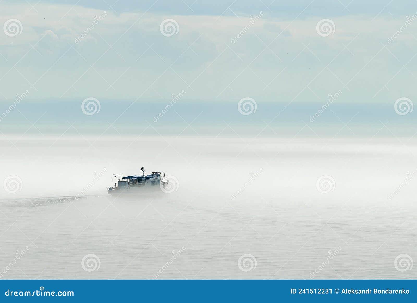 A Ship Sailing on the Lake in the Fog Stock Image - Image of water ...