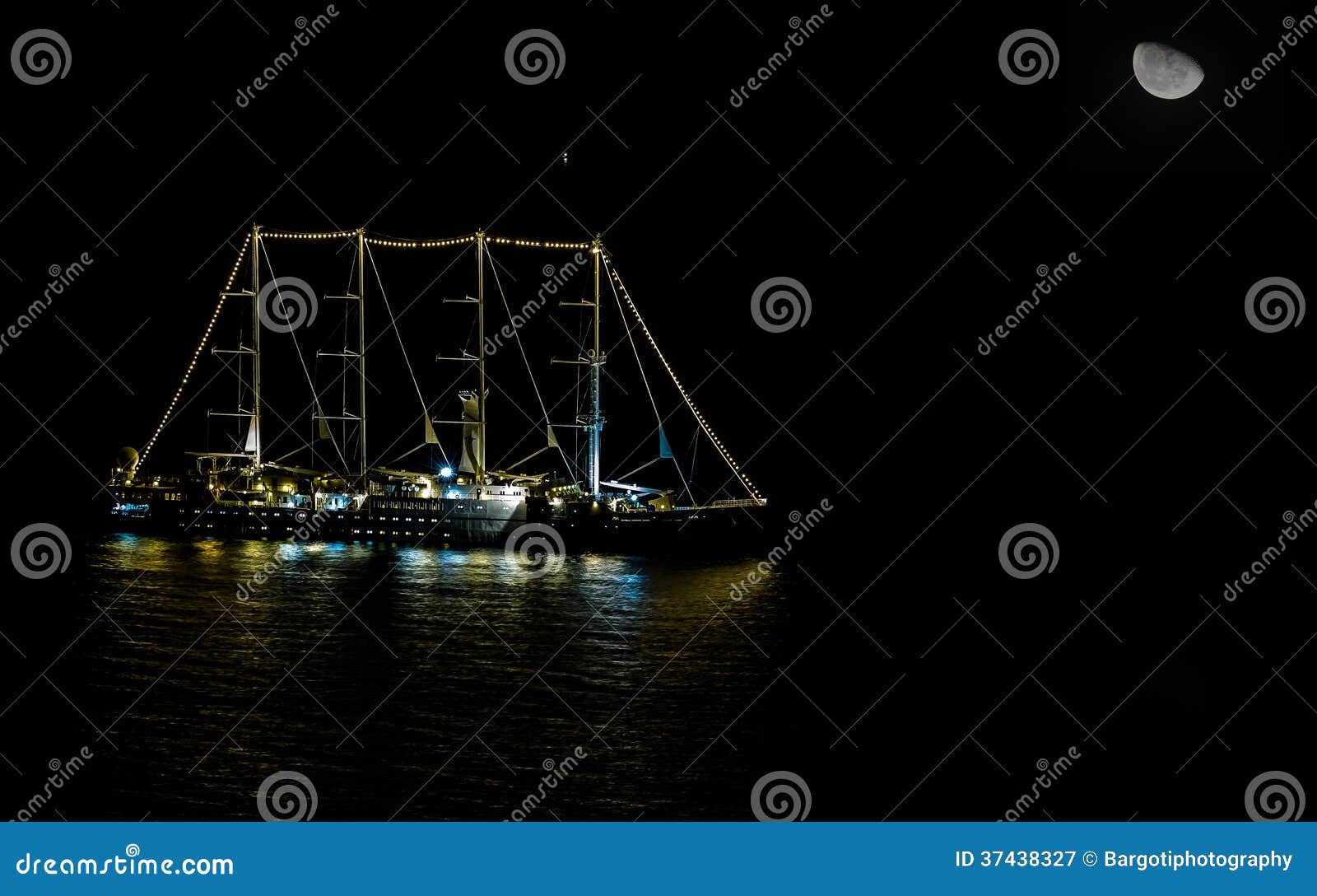 Ship Sailing at night stock image. Image of place, famous - 37438327