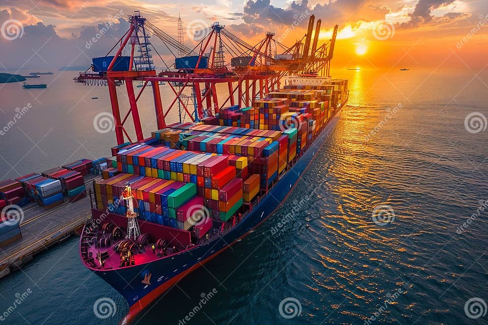 Ship is Sailing on the Ocean with the Sun Setting in the Background ...