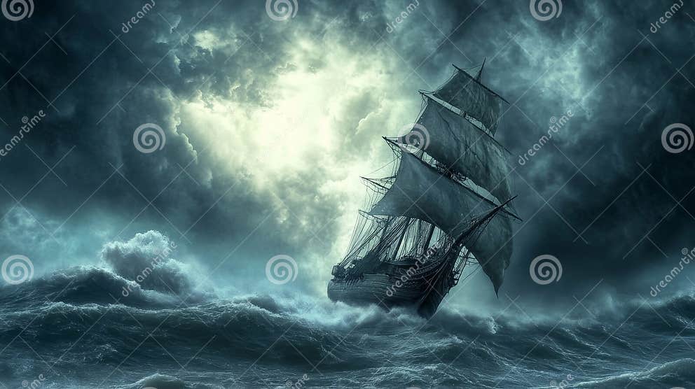 A Ship Sailing through a Storm Stock Illustration - Illustration of ...