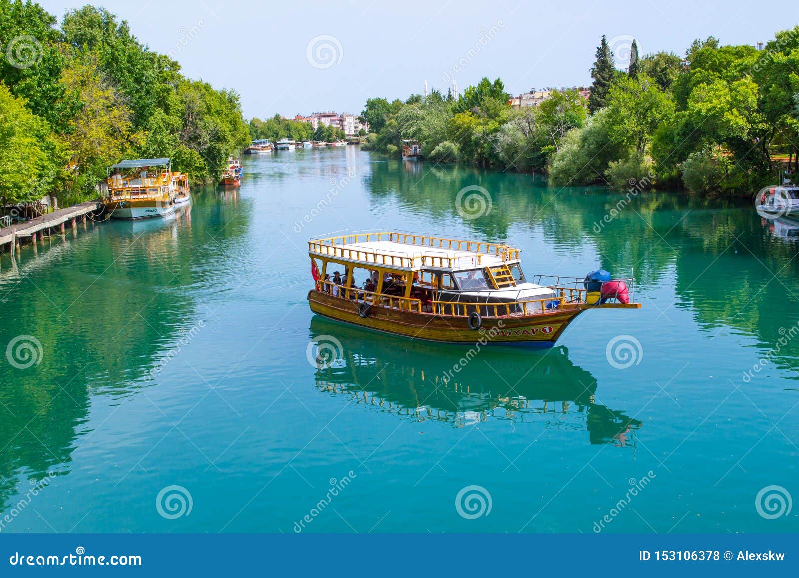The Ship Sails on the Azure River Editorial Stock Photo - Image of ...