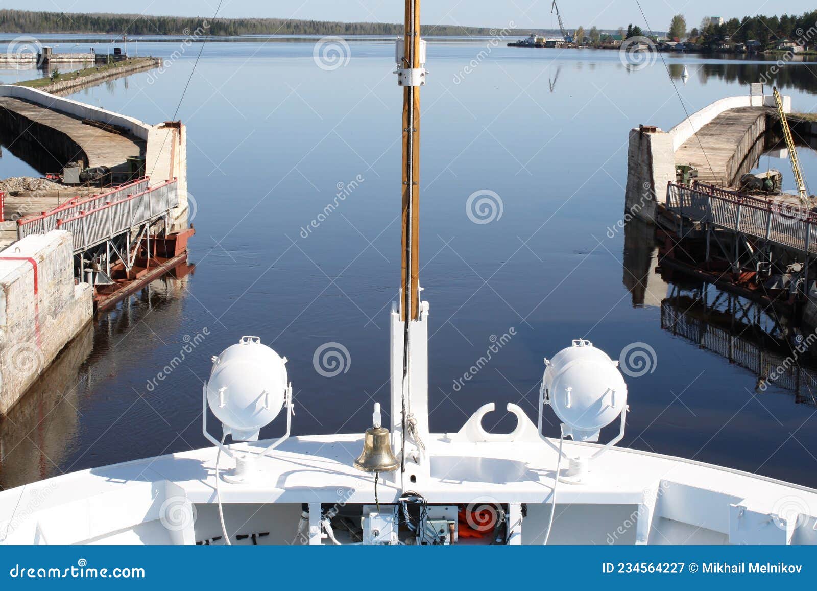 The Ship Sails through the Gateway Gate Stock Image - Image of harbor ...