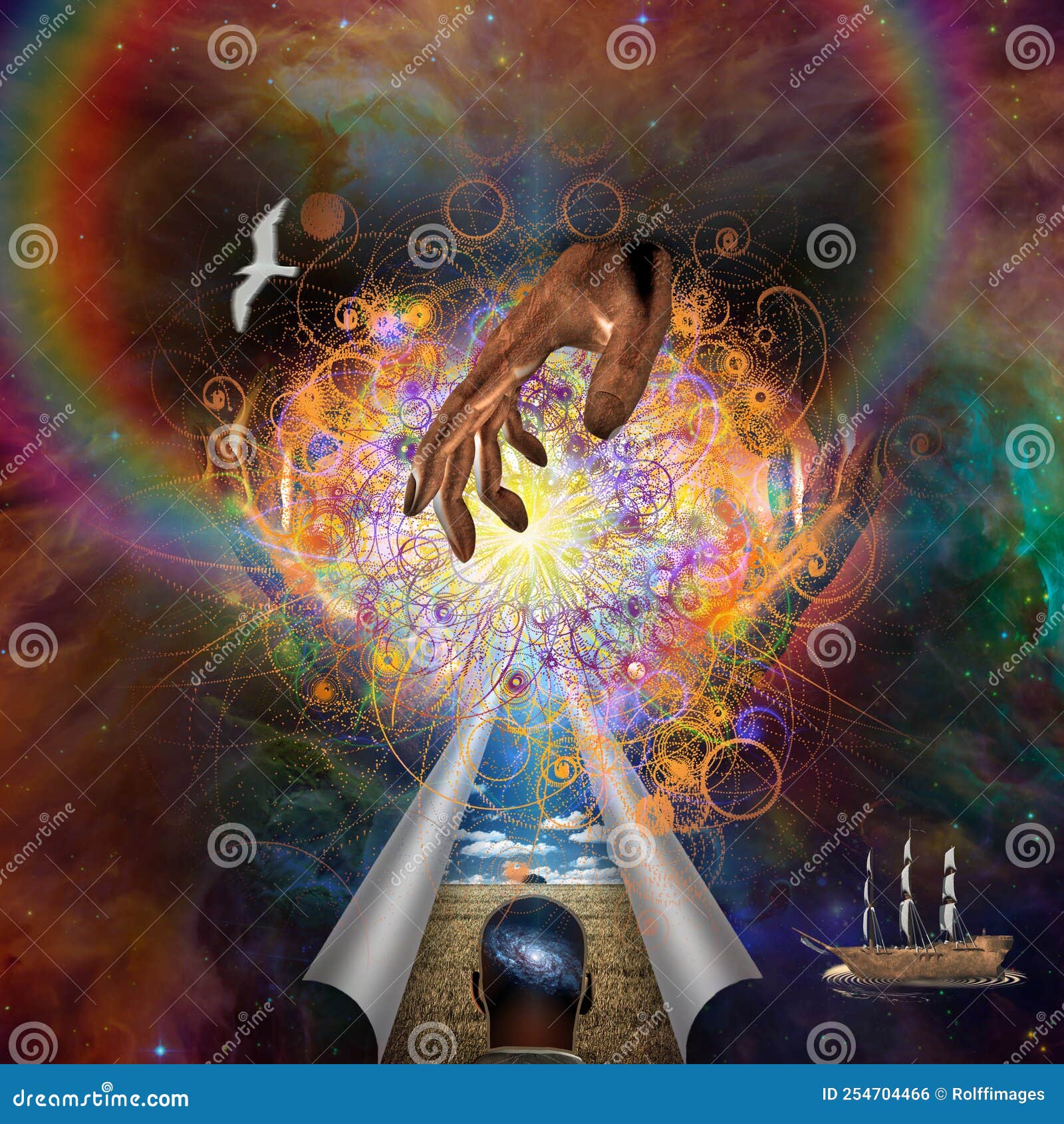 Ship Sails the Seas of Imagination Stock Illustration - Illustration of ...