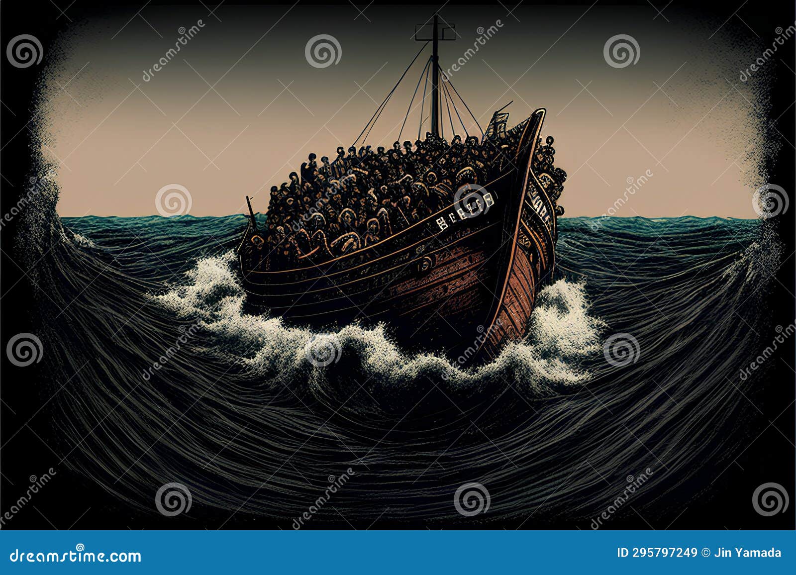 The Ship Sails in the Stormy Sea. Vector Illustration for Your Design ...