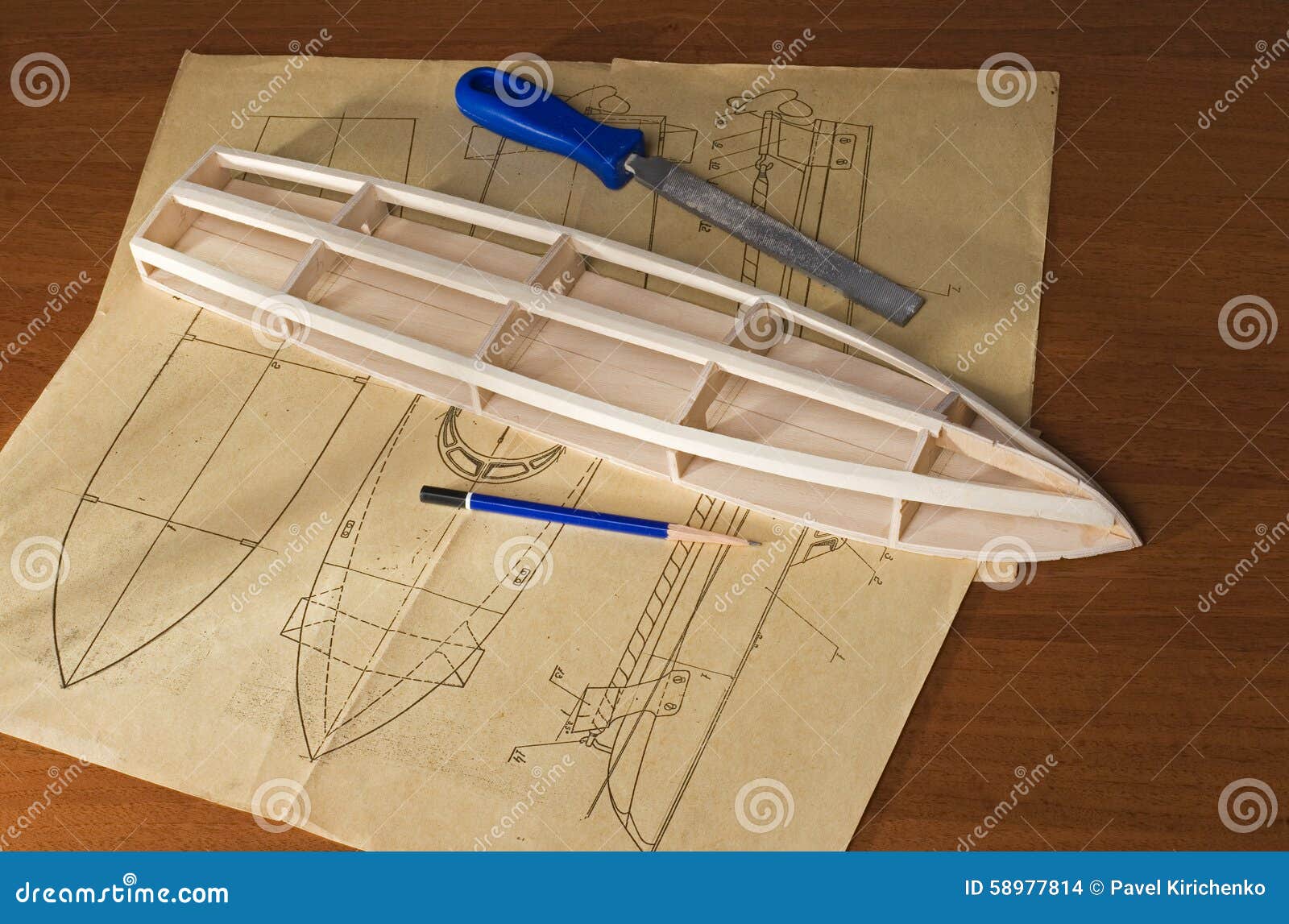 Ship Scale Model Construction Stock Photo - Image of drawings, drawing ...