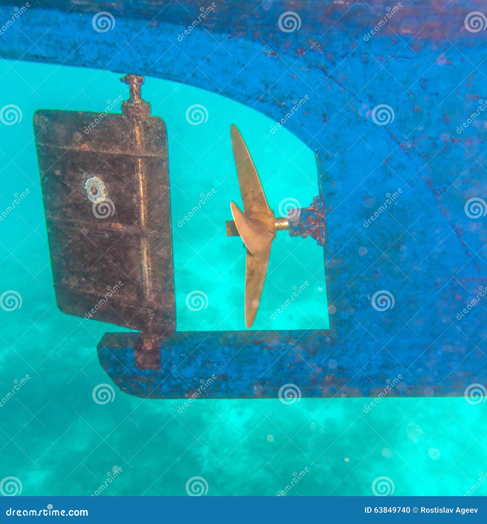 Ship Propeller and Rudder stock photo. Image of close - 63849740