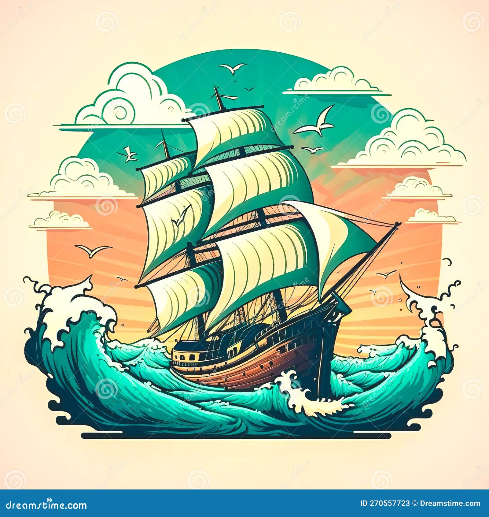 A Ship at Sea on a Big Wave, Generative AI. Stock Image - Image of ...