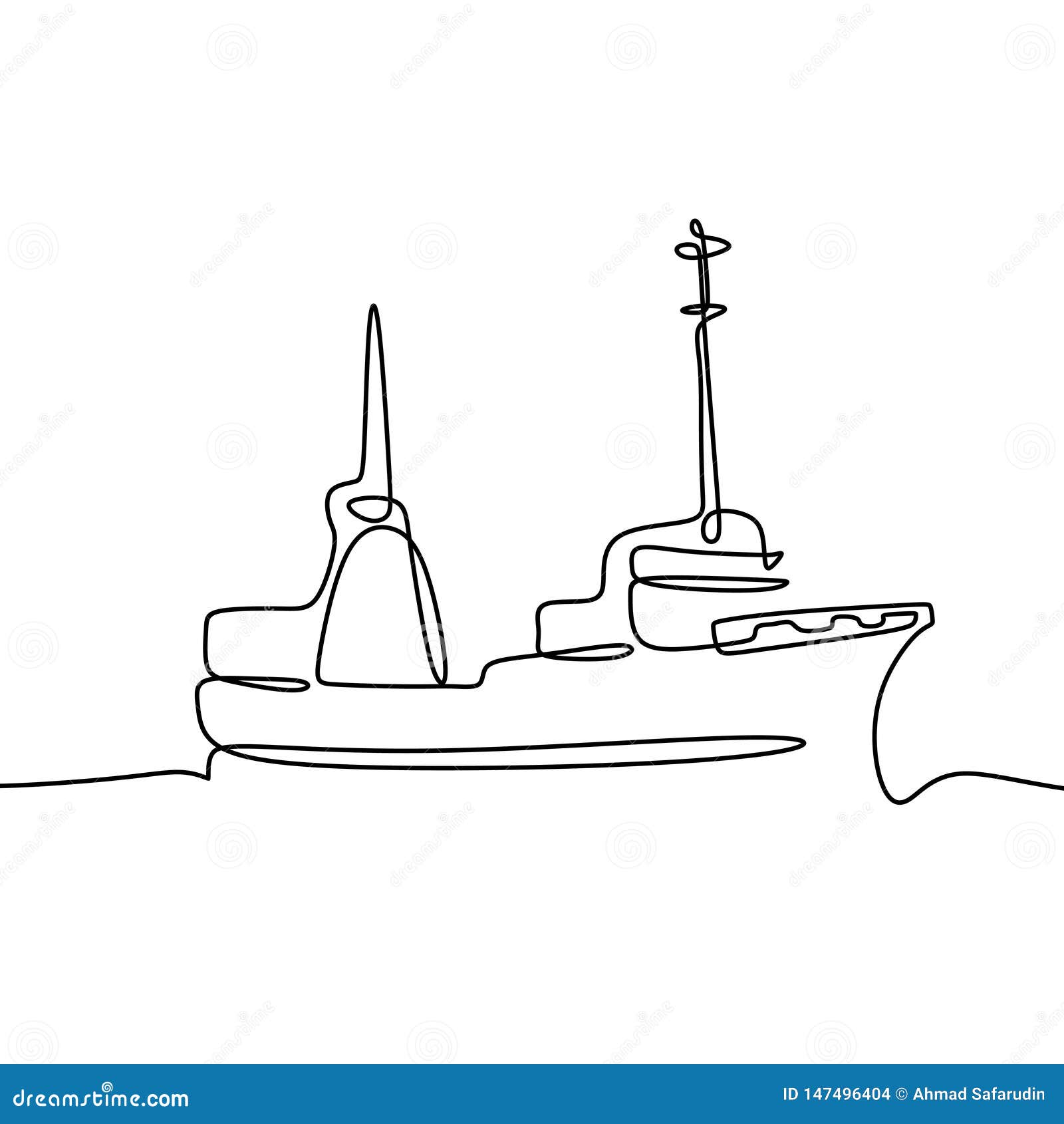 Ship on the Sea One Line Drawing Stock Vector - Illustration of global ...