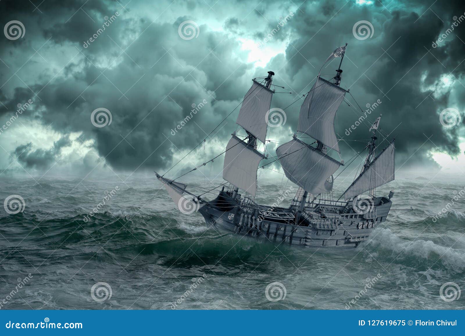 Ship at Sea when the Storm Begins Stock Illustration - Illustration of ...