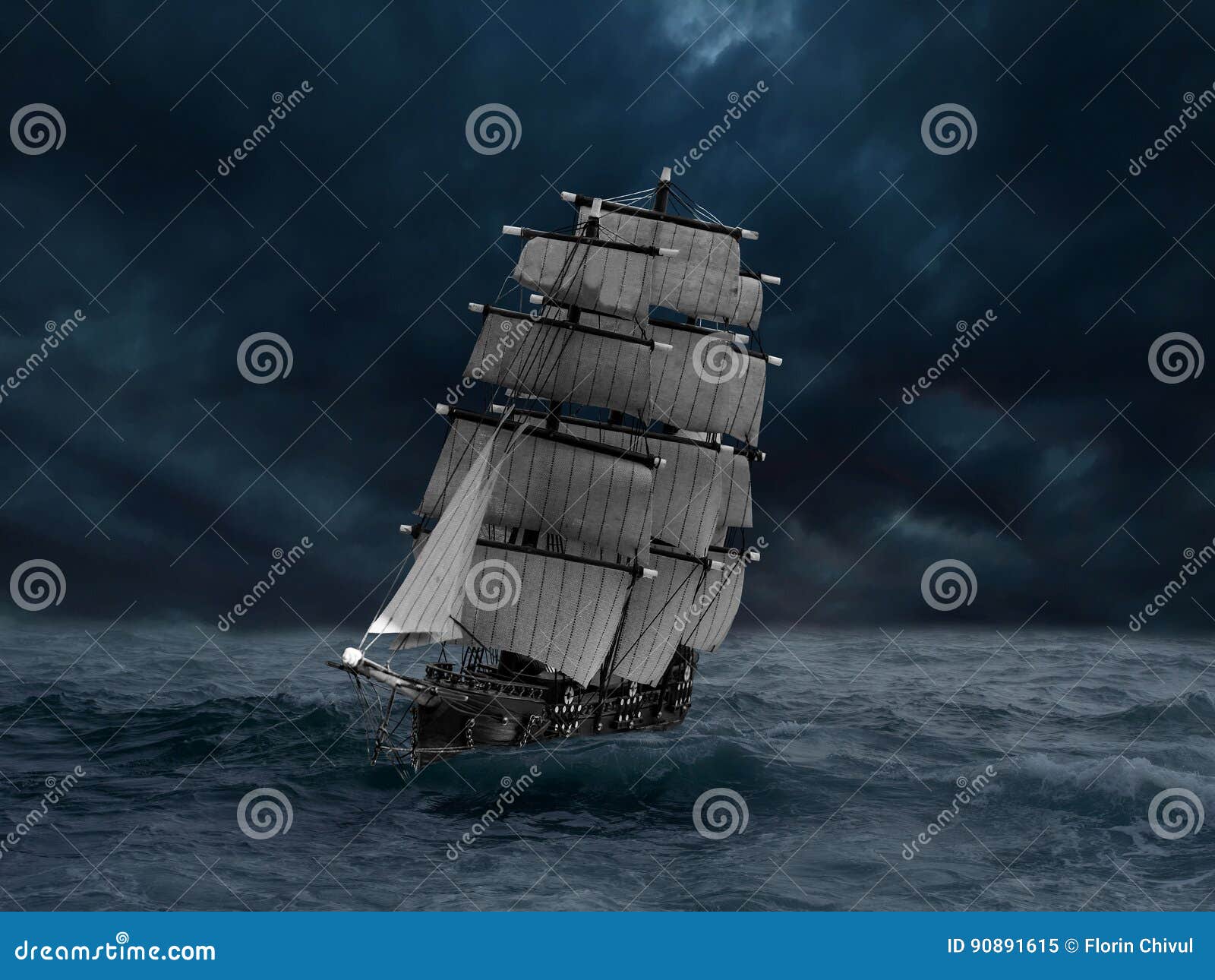 Ship in a sea storm stock image. Image of water, ship - 90891615