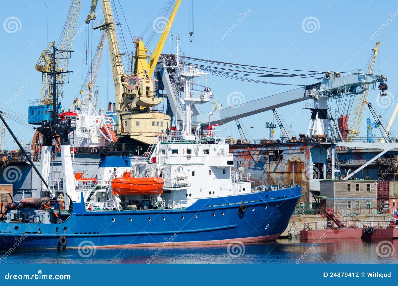 Ship at seaport stock photo. Image of blue, boat, clear - 24879412