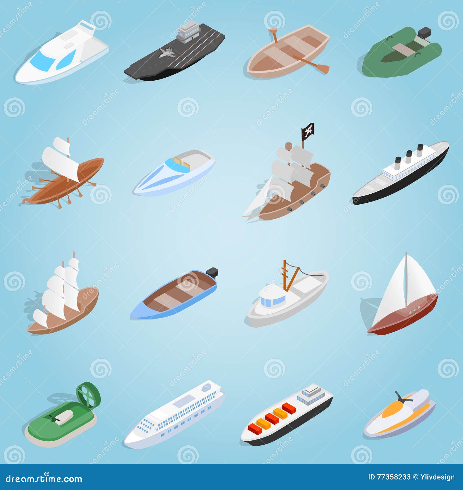 Ship Set Icons, Isometric 3d Style Stock Vector - Illustration of liner ...