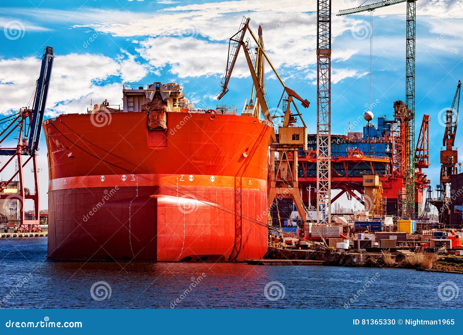 Ship in shipyard stock photo. Image of construction, bridge - 81365330