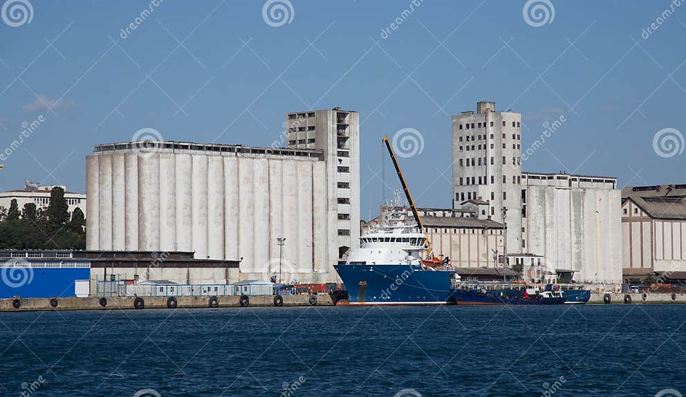 Ship and Silos stock image. Image of nautical, transport - 66803507