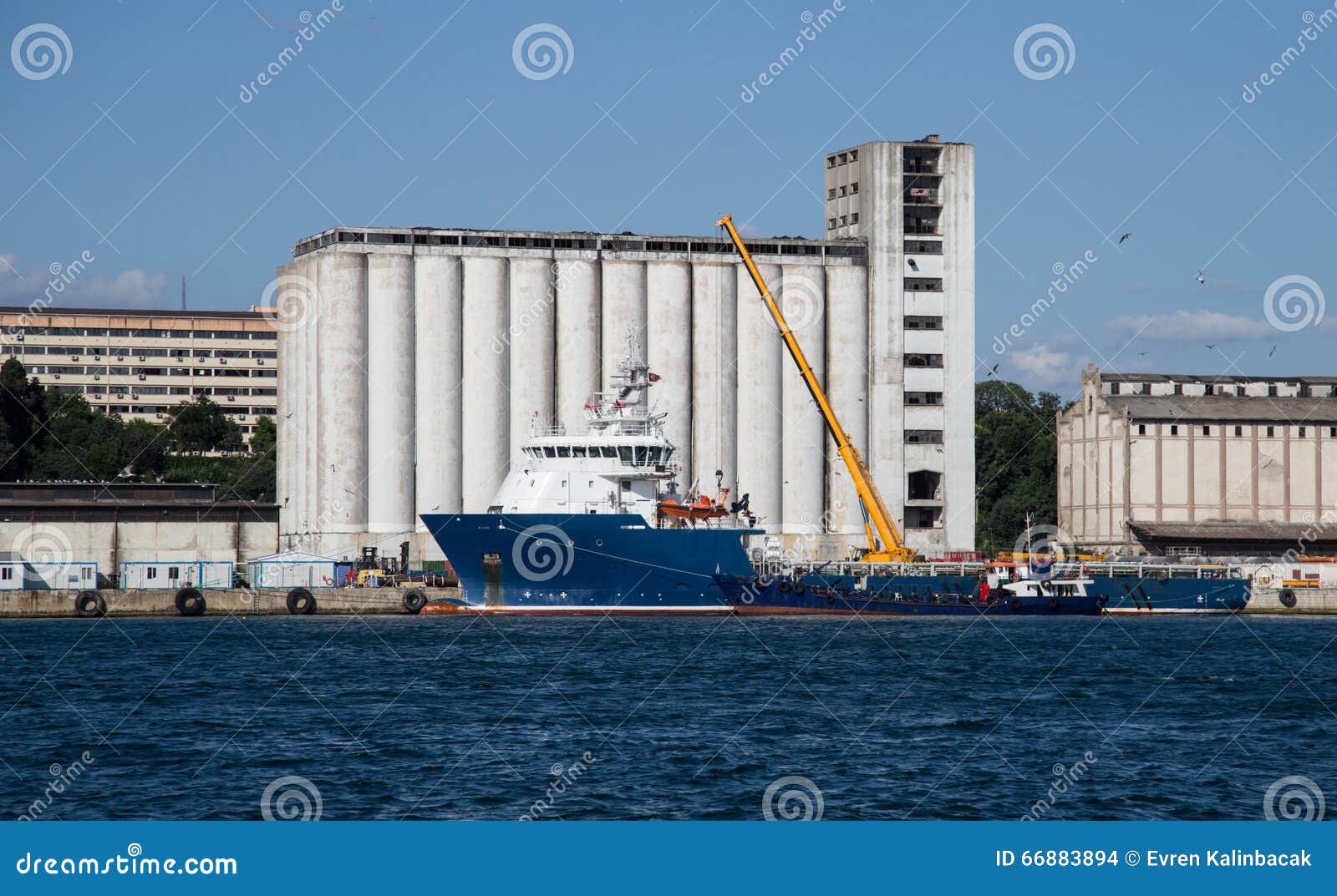 Ship and Silos stock photo. Image of silo, port, commercial - 66883894